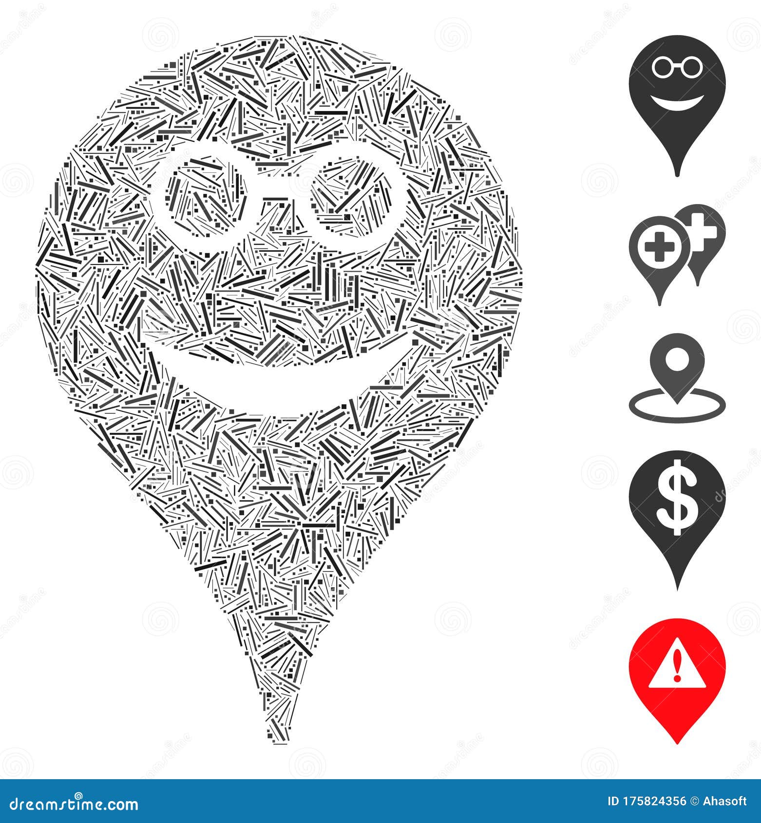 Hatch Collage Spectacles Smiley Map Marker Icon Stock Illustration ...