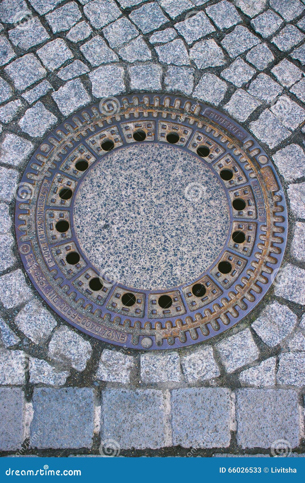 Hatch on the Pavement, Stone Pavement. Hatch Made of Metal with Stock ...