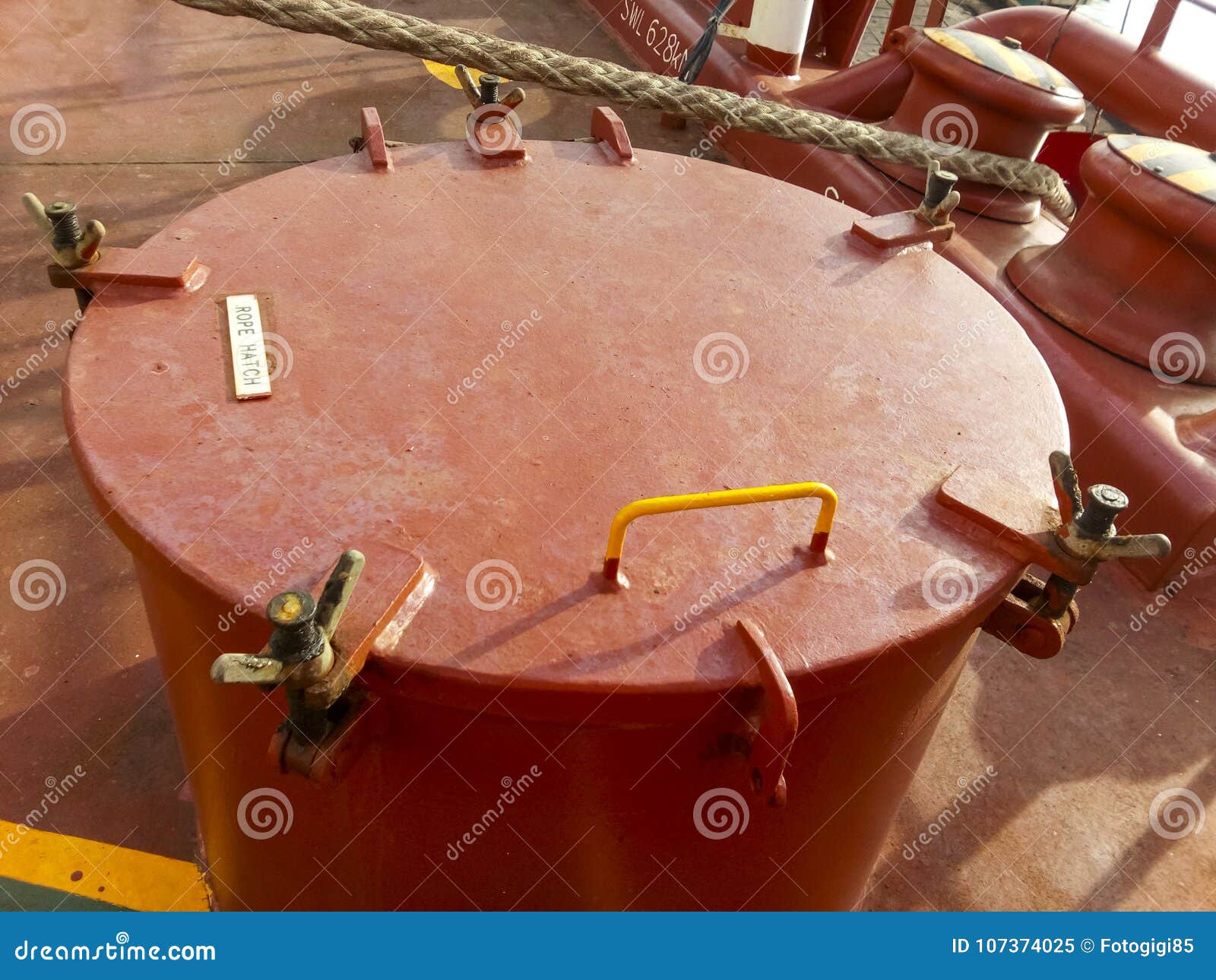The Hatch in the Ventilation on the Deck of the Ship. Locks on the ...