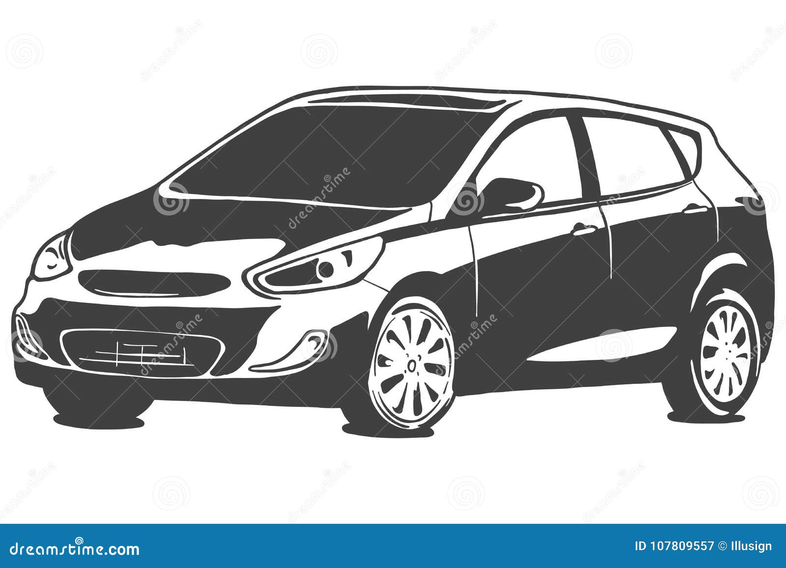 Hatchback Vector Black Illustration Isolated On White Background. Hand ...