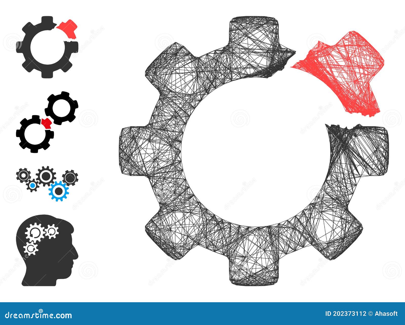 Hatched Broken Gear Vector Mesh Stock Illustration - Illustration of ...