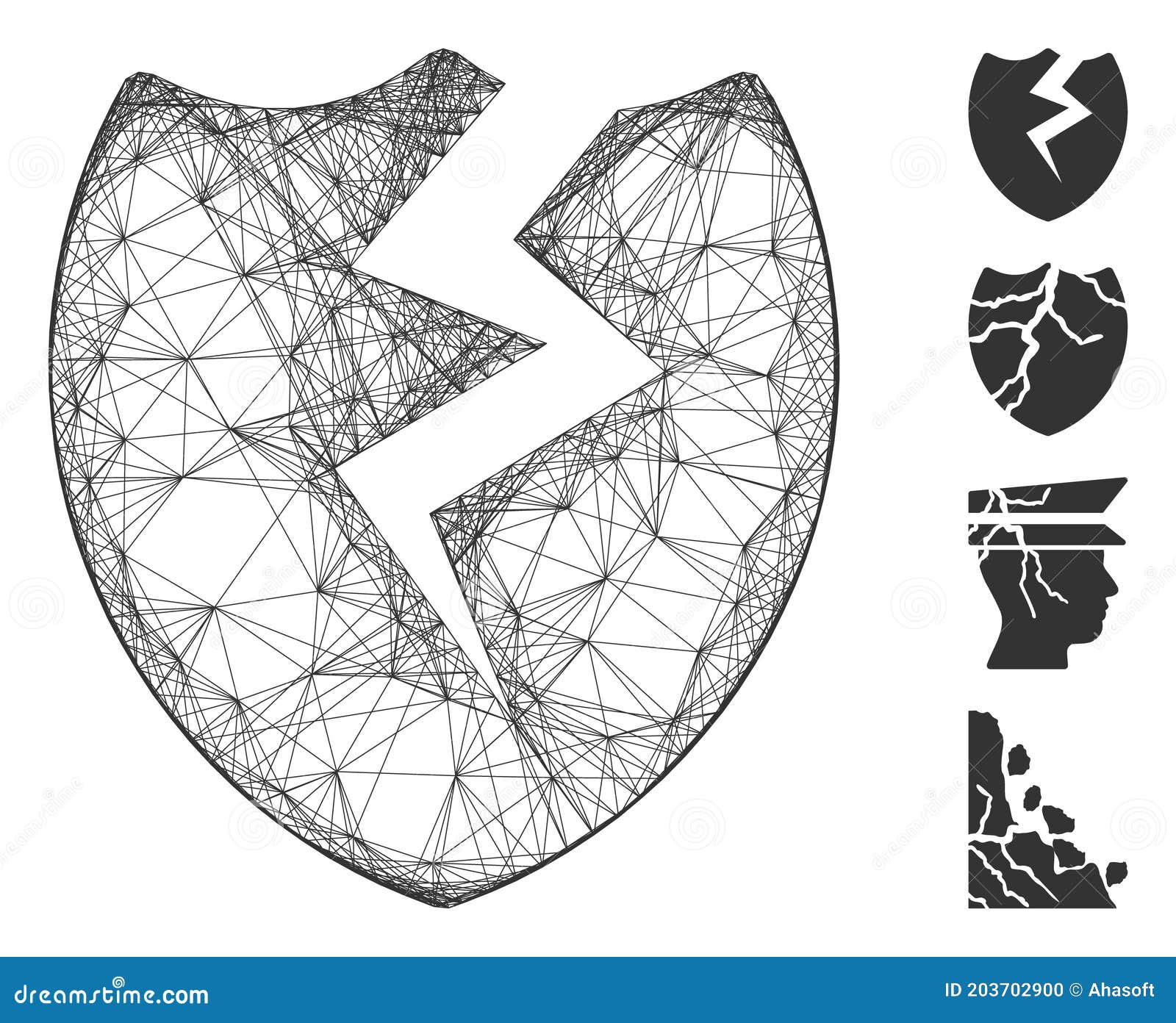 Hatched Broken Shield Vector Mesh Stock Illustration - Illustration of ...