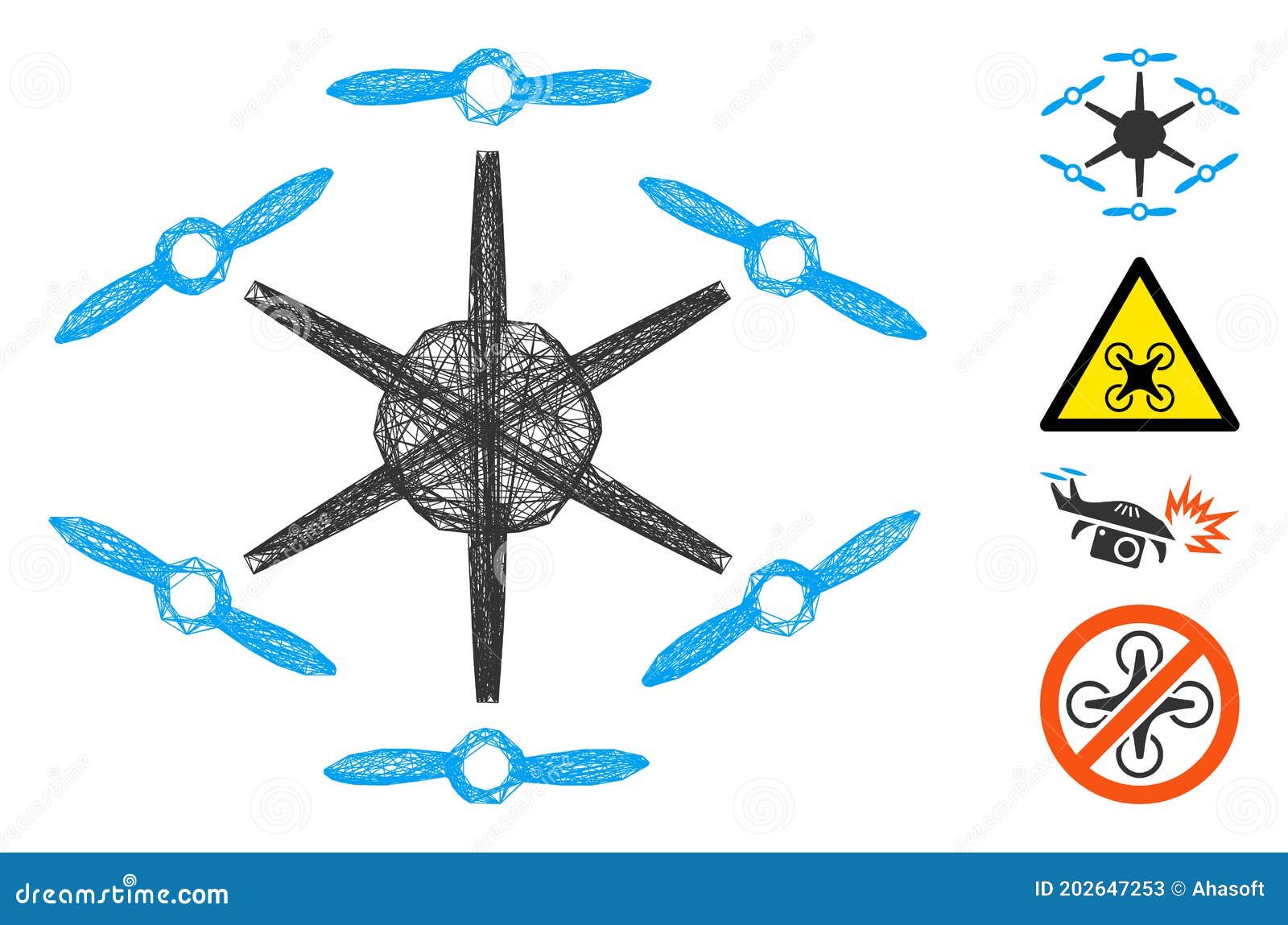 Hatched Hexacopter Vector Mesh Stock Vector - Illustration of lines ...