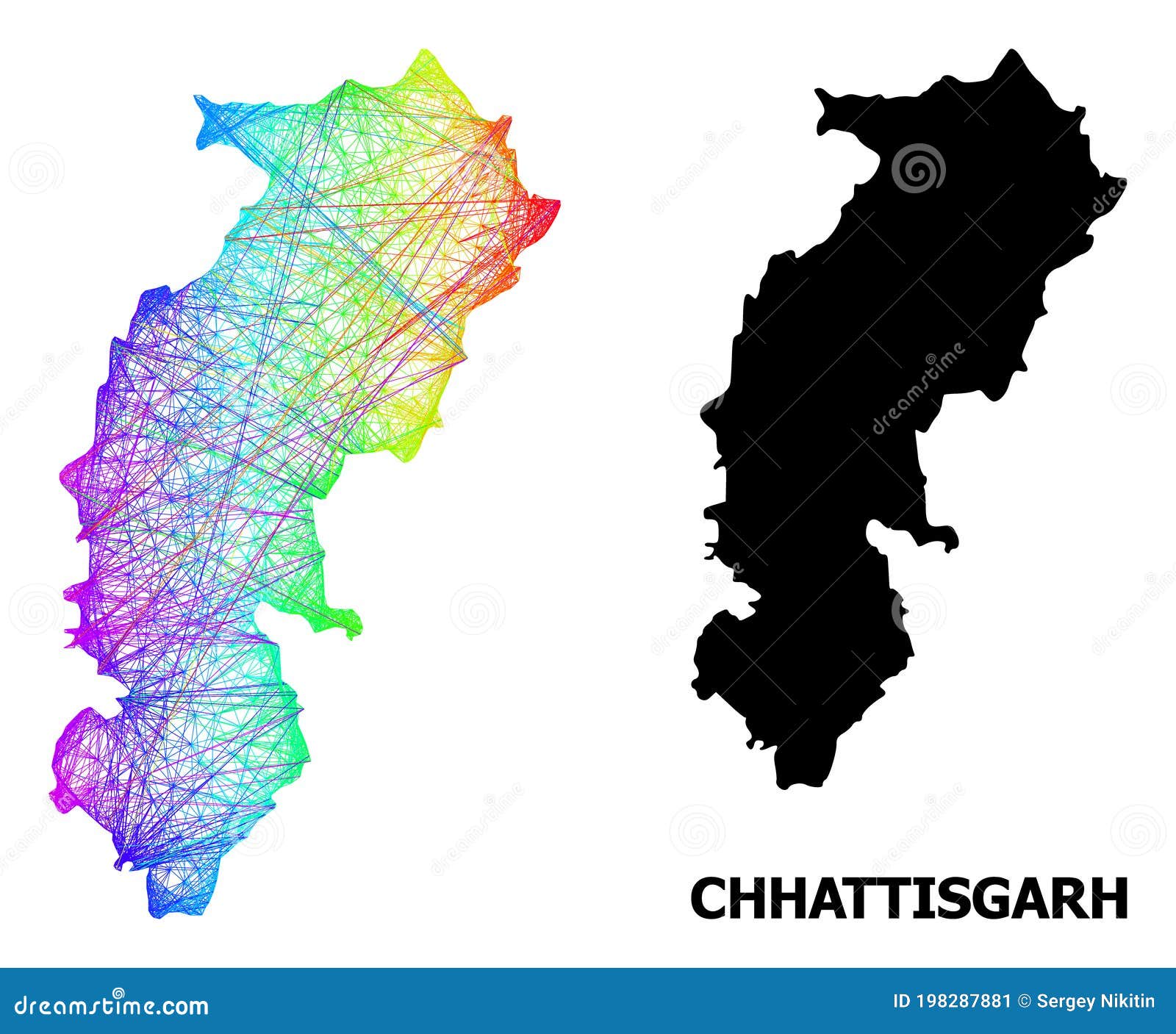 Hatched Map of Chhattisgarh State with Rainbow Colored Gradient Stock ...