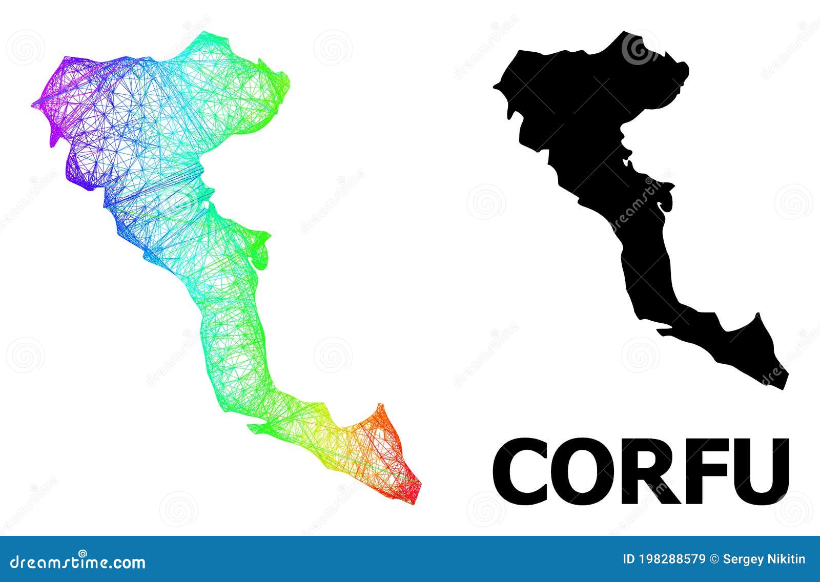 Hatched Map Of Corfu Island With Spectral Gradient Cartoon Vector ...