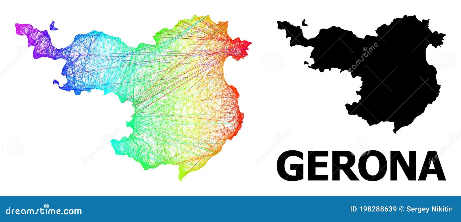 Hatched Map of Gerona Province with Rainbow Colored Gradient Stock ...