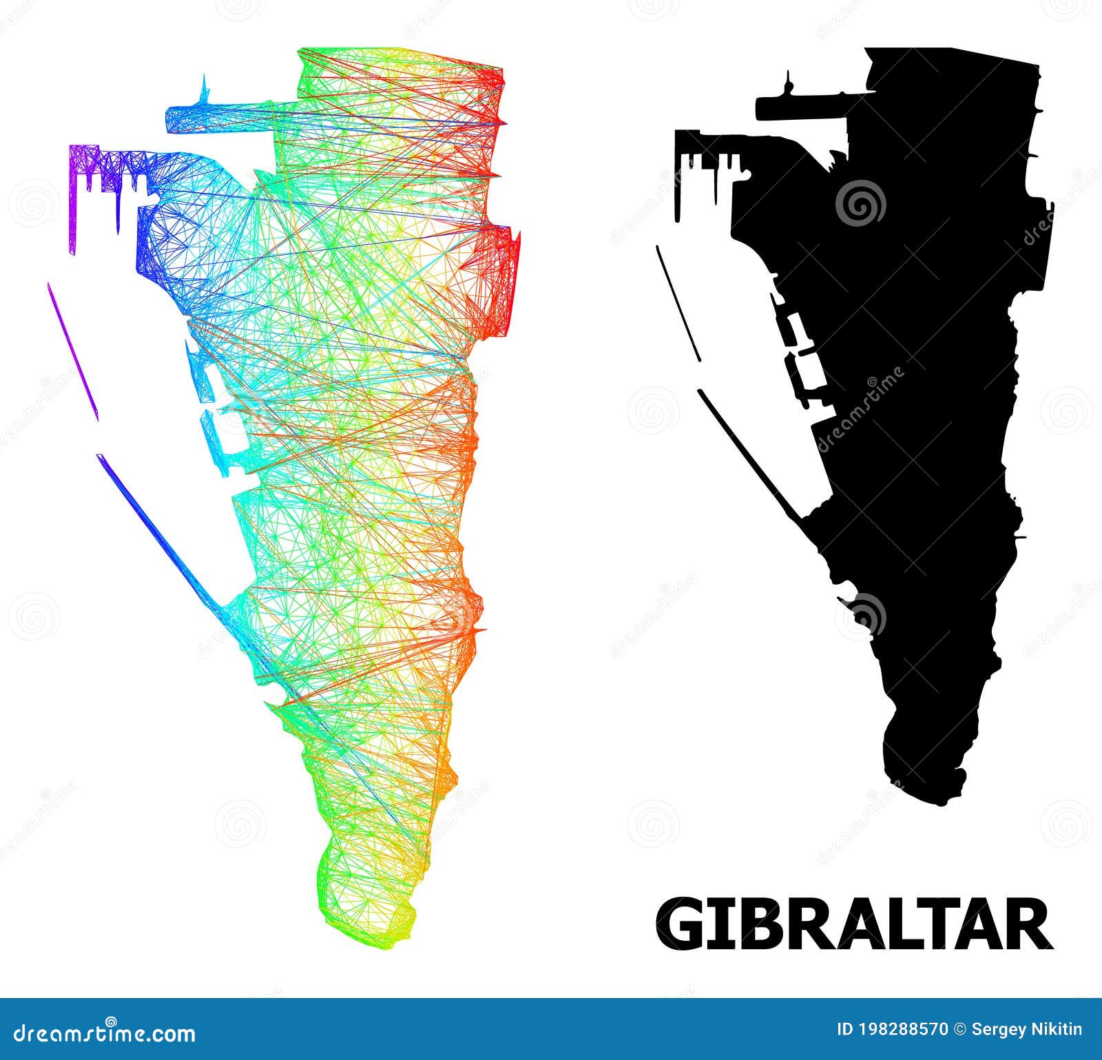 Hatched Map of Gibraltar with Rainbow Colored Gradient Stock Vector ...