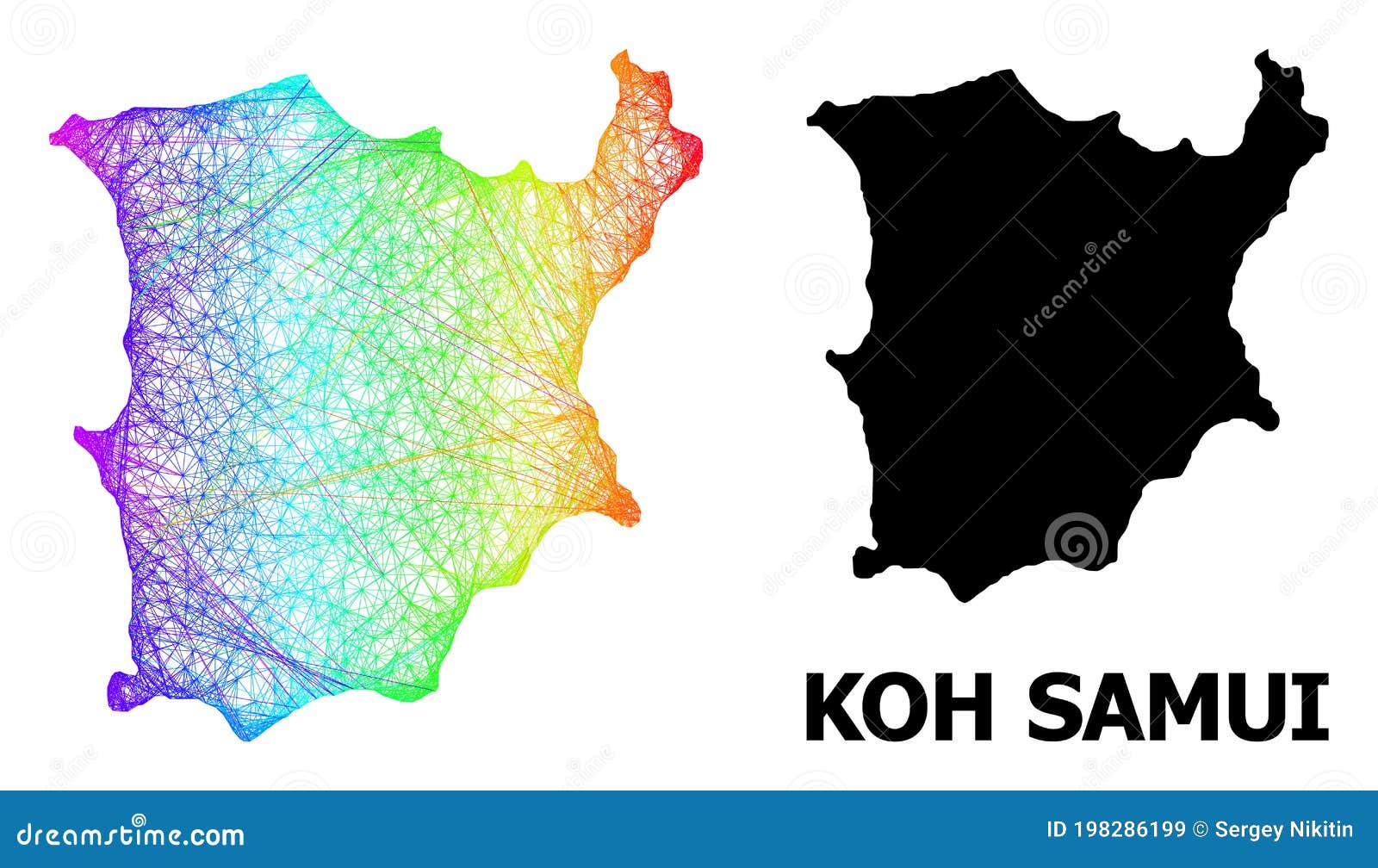 Hatched Map of Koh Samui with Rainbow Colored Gradient Stock Vector ...