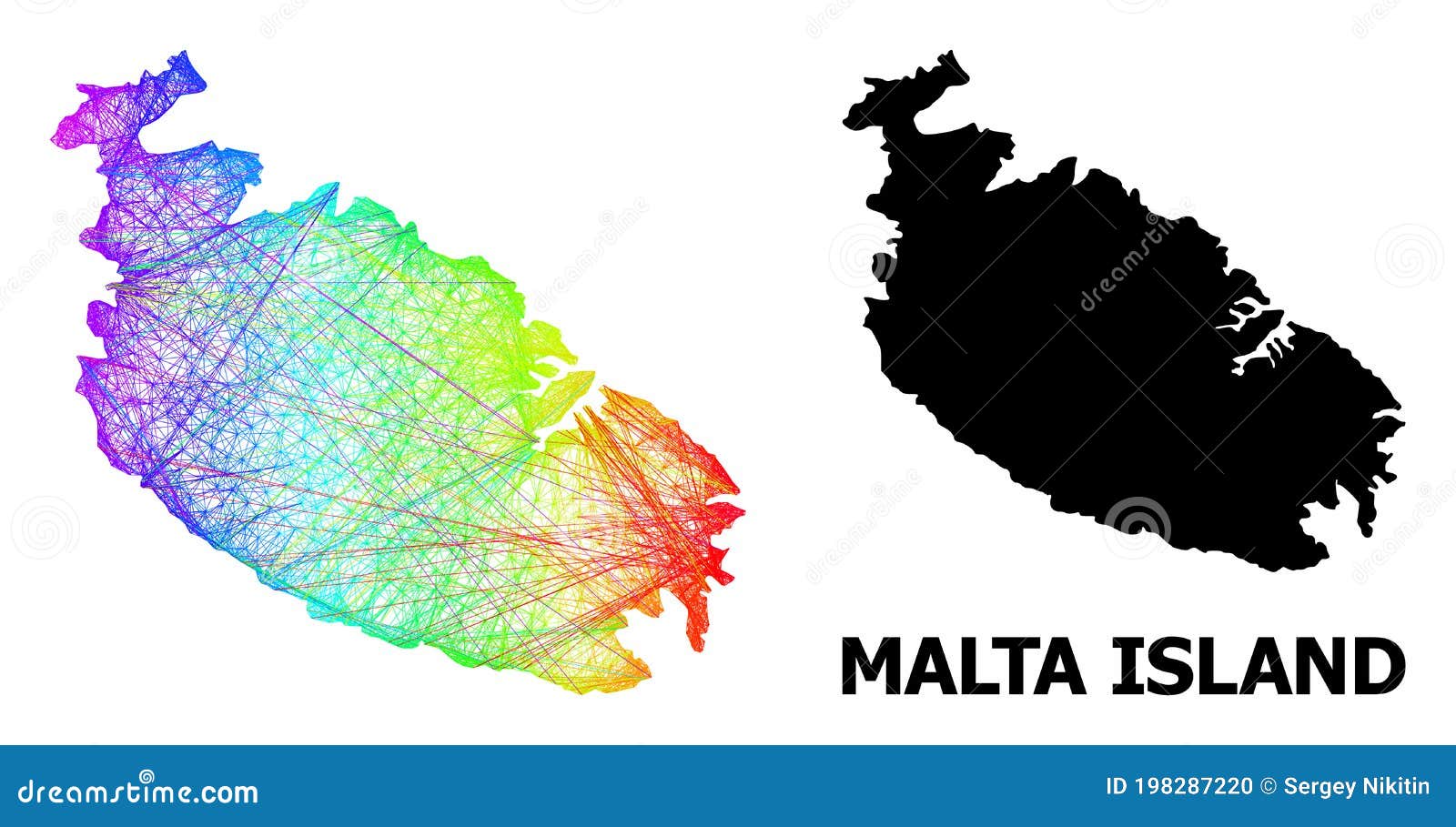 Hatched Map of Malta Island with Rainbow Colored Gradient Stock Vector ...