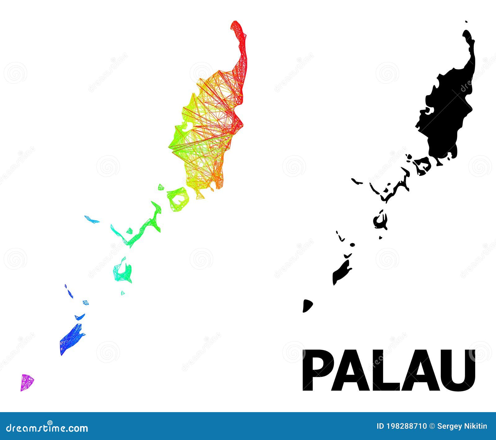 Hatched Map Of Palau Islands With Spectrum Gradient Vector Illustration ...