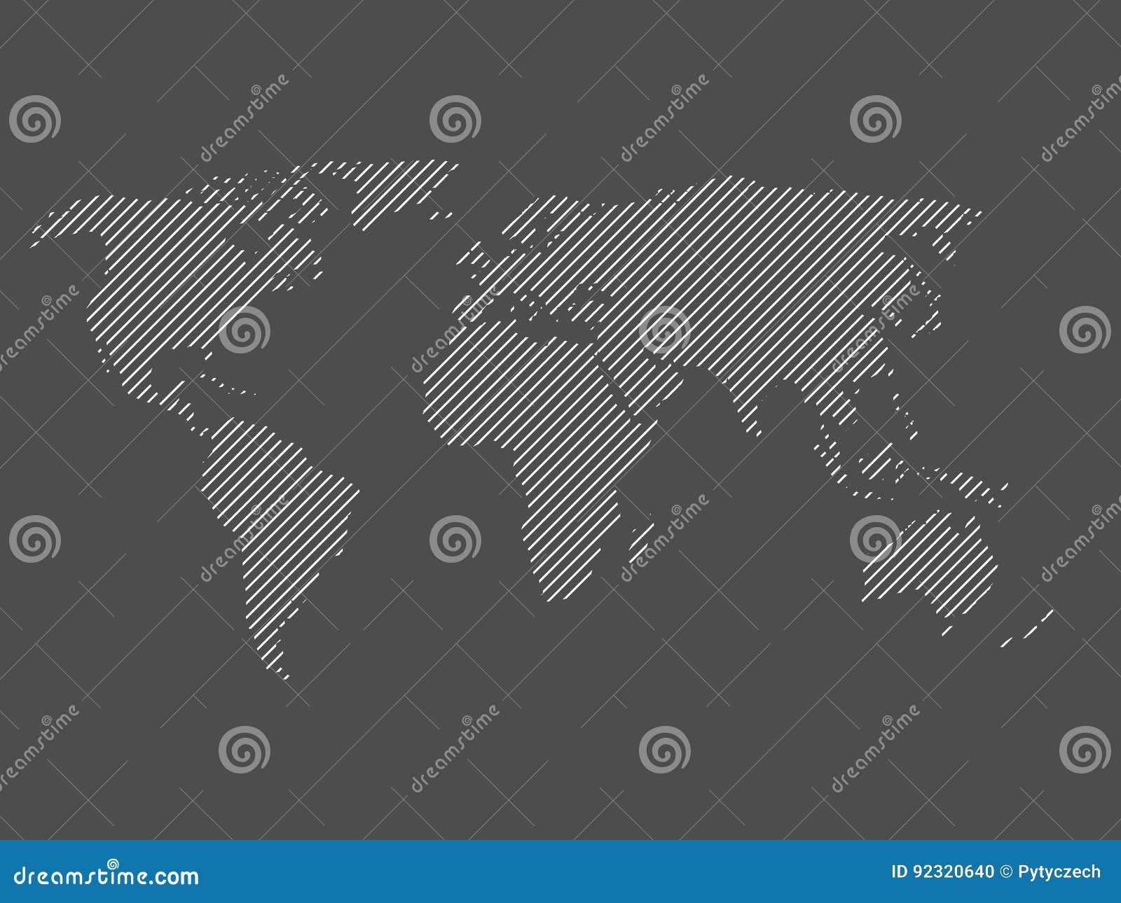 Hatched Map of World. Striped Design Vector Illustration on Grey ...