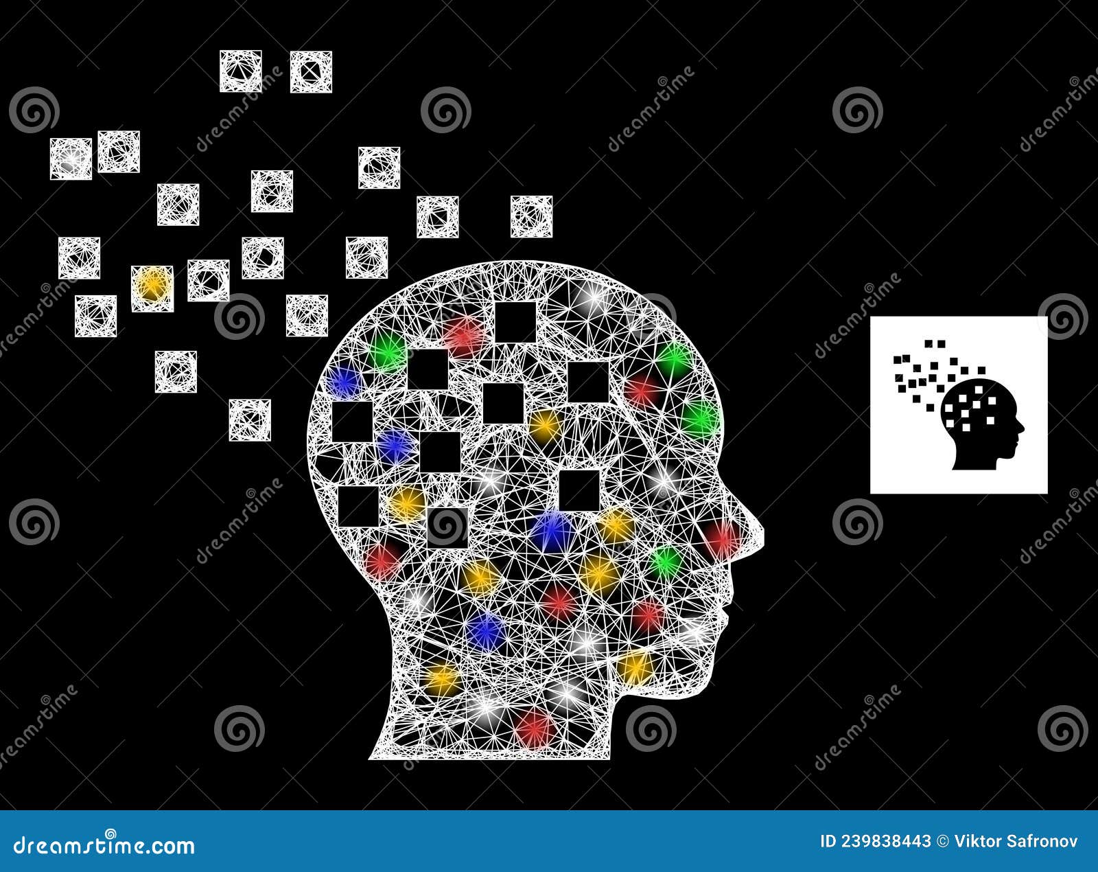 Hatched Mesh Mind Disintegration Icon with Colored Glare Spots Stock ...