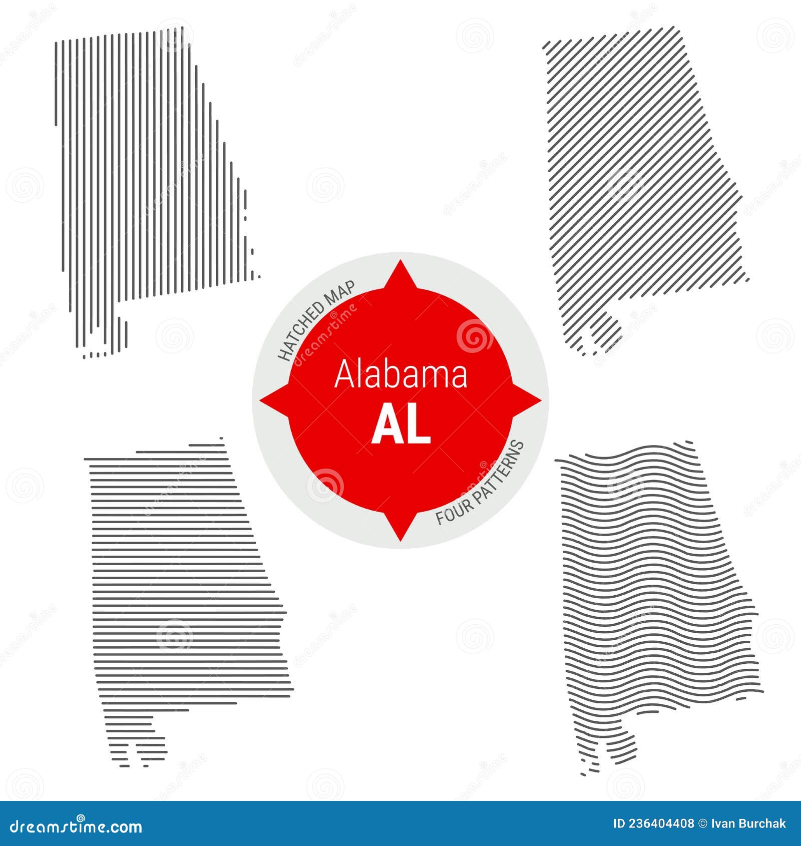 Hatched Pattern Vector Map of Alabama. Stylized Simple Silhouette of ...