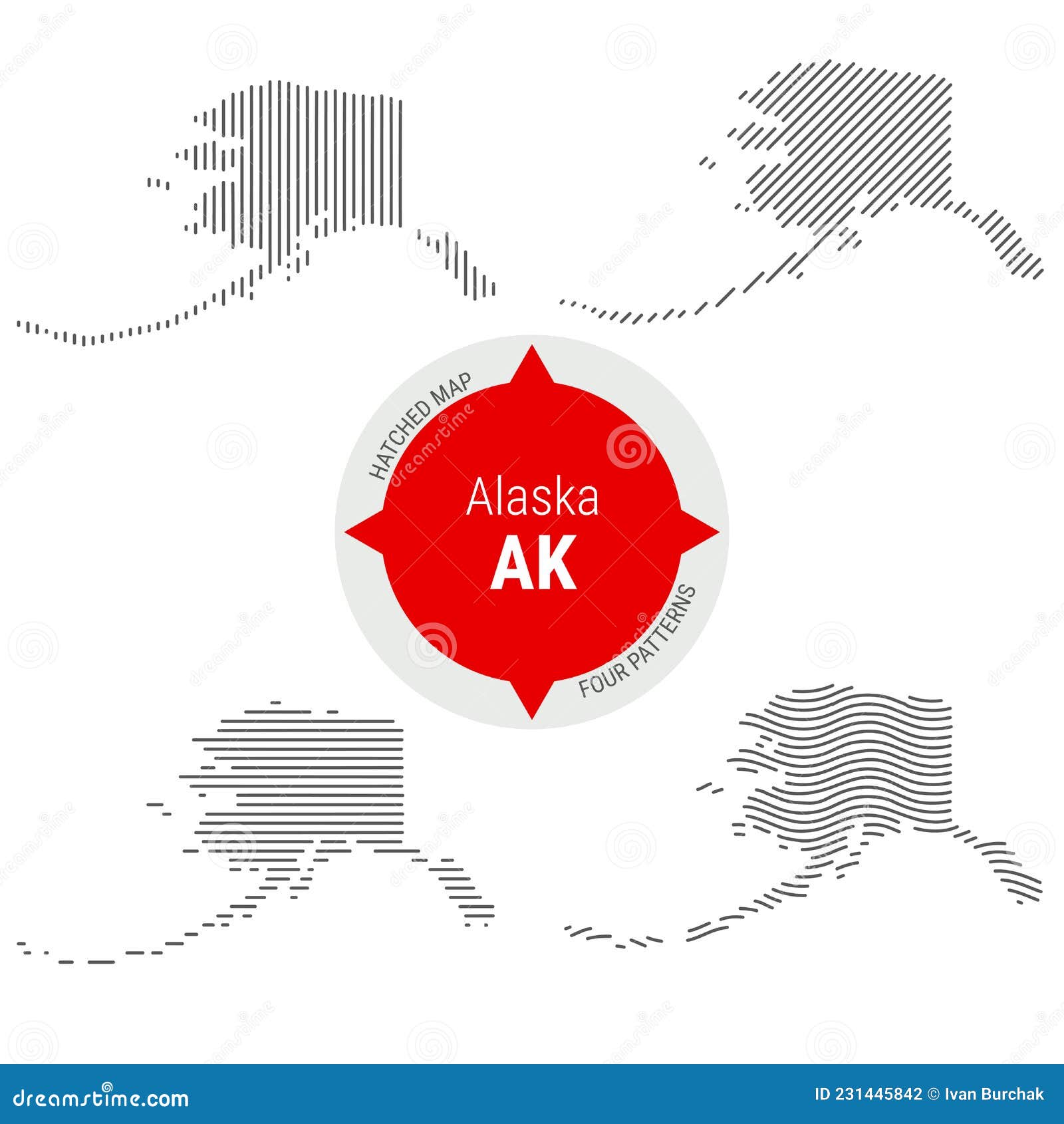 Hatched Pattern Vector Map of Alaska. Stylized Simple Silhouette of ...