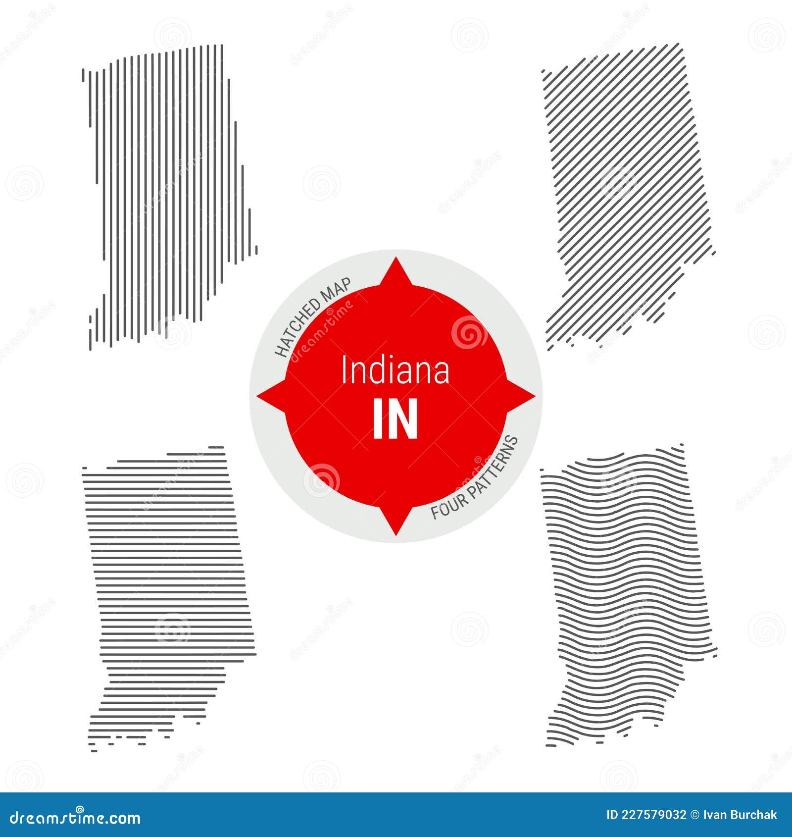 Hatched Pattern Vector Map of Indiana. Stylized Simple Silhouette of ...