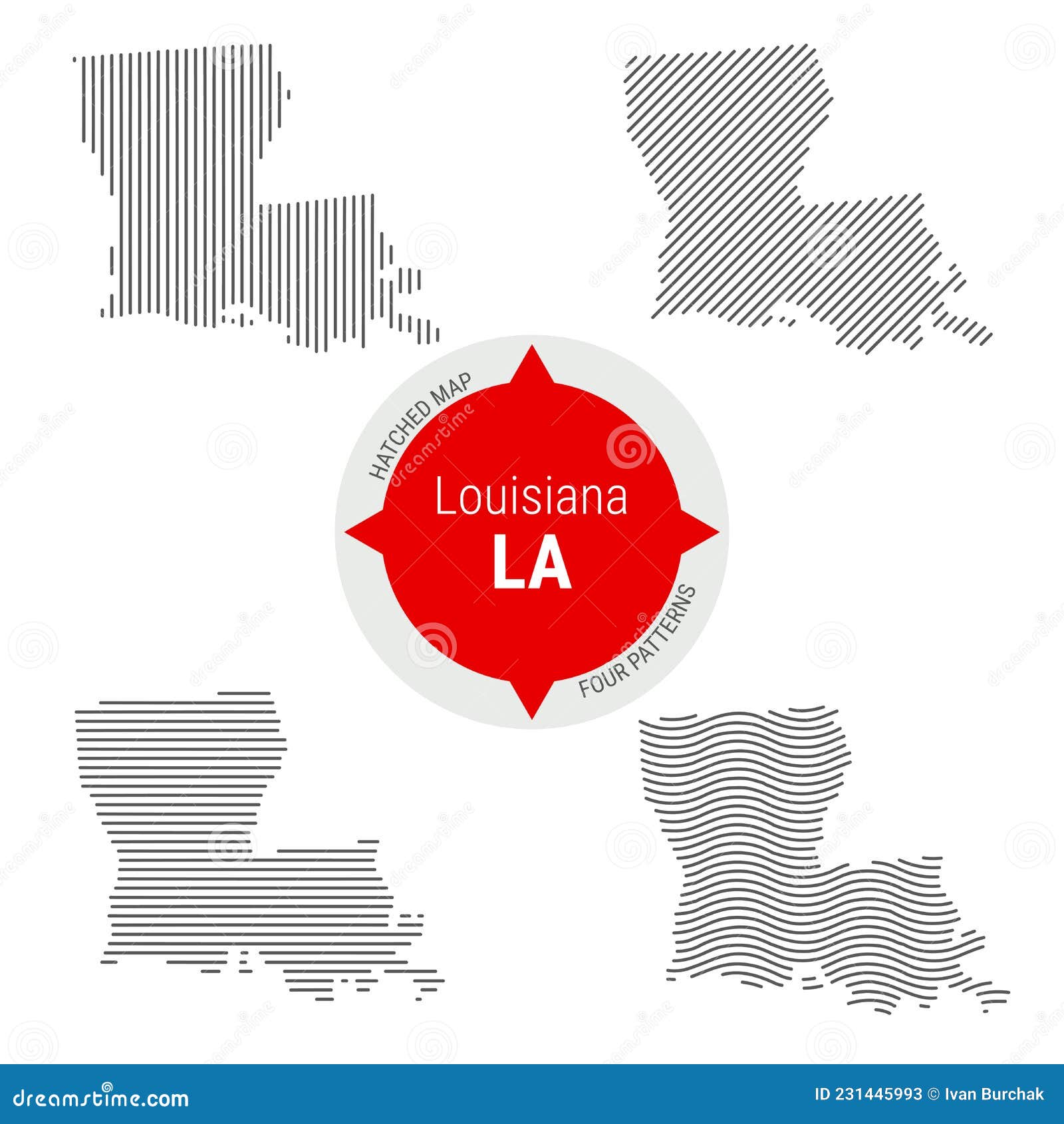 Hatched Pattern Vector Map of Louisiana. Stylized Simple Silhouette of ...