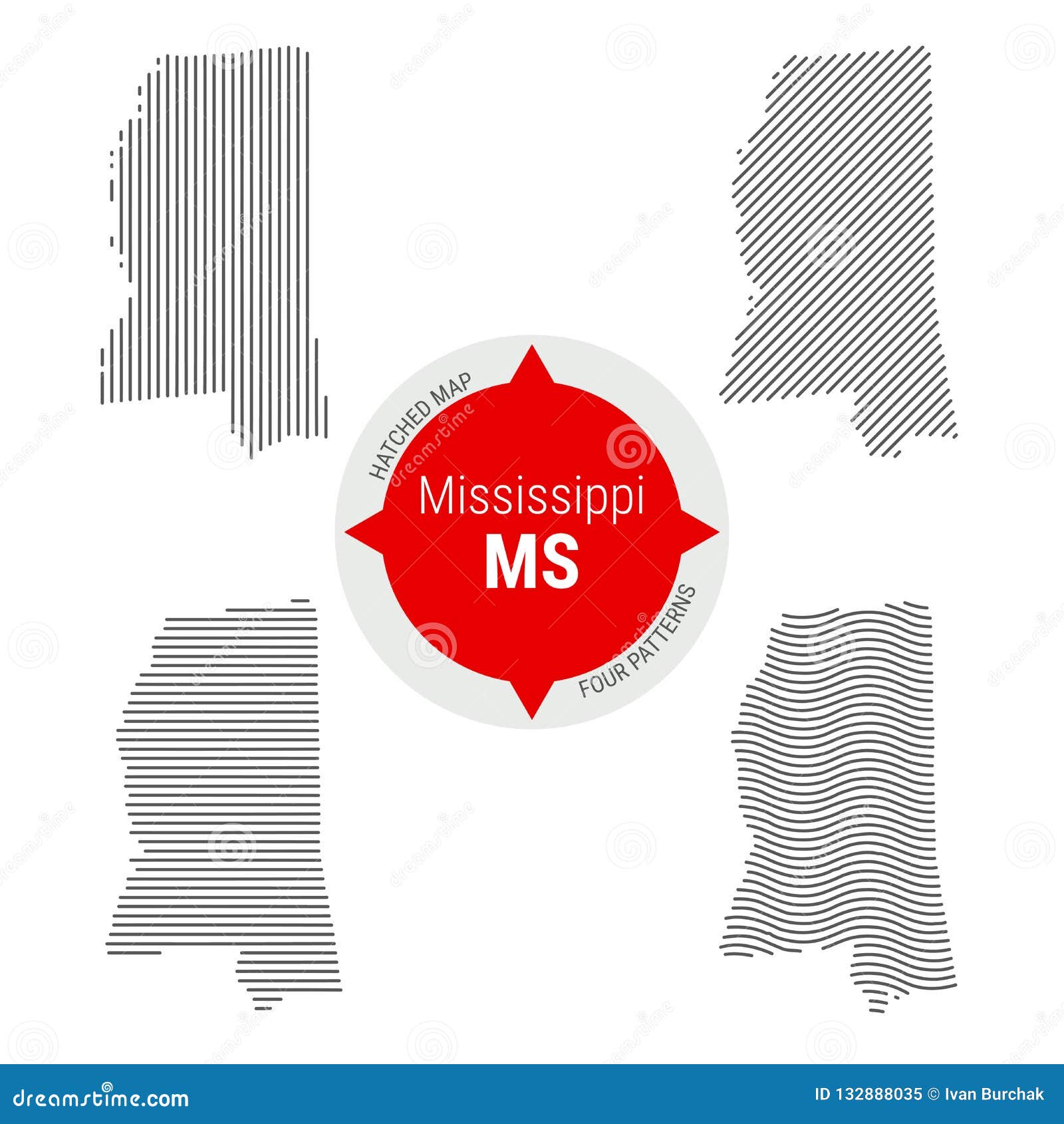Hatched Pattern Vector Map of Mississippi. Stylized Simple Silhouette ...