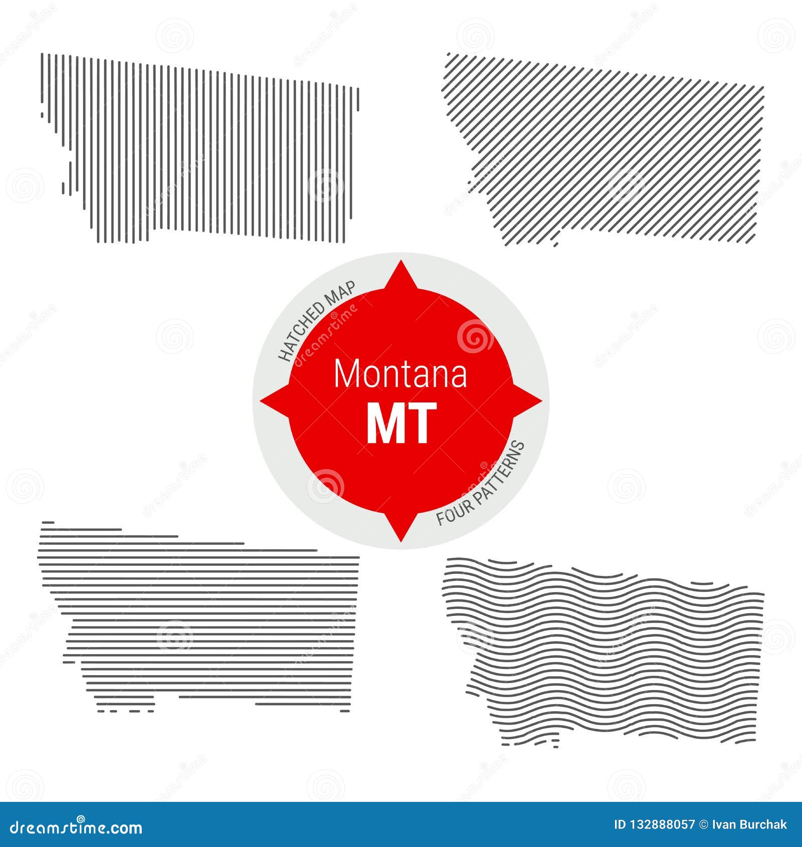 Hatched Pattern Vector Map of Montana. Stylized Simple Silhouette of ...