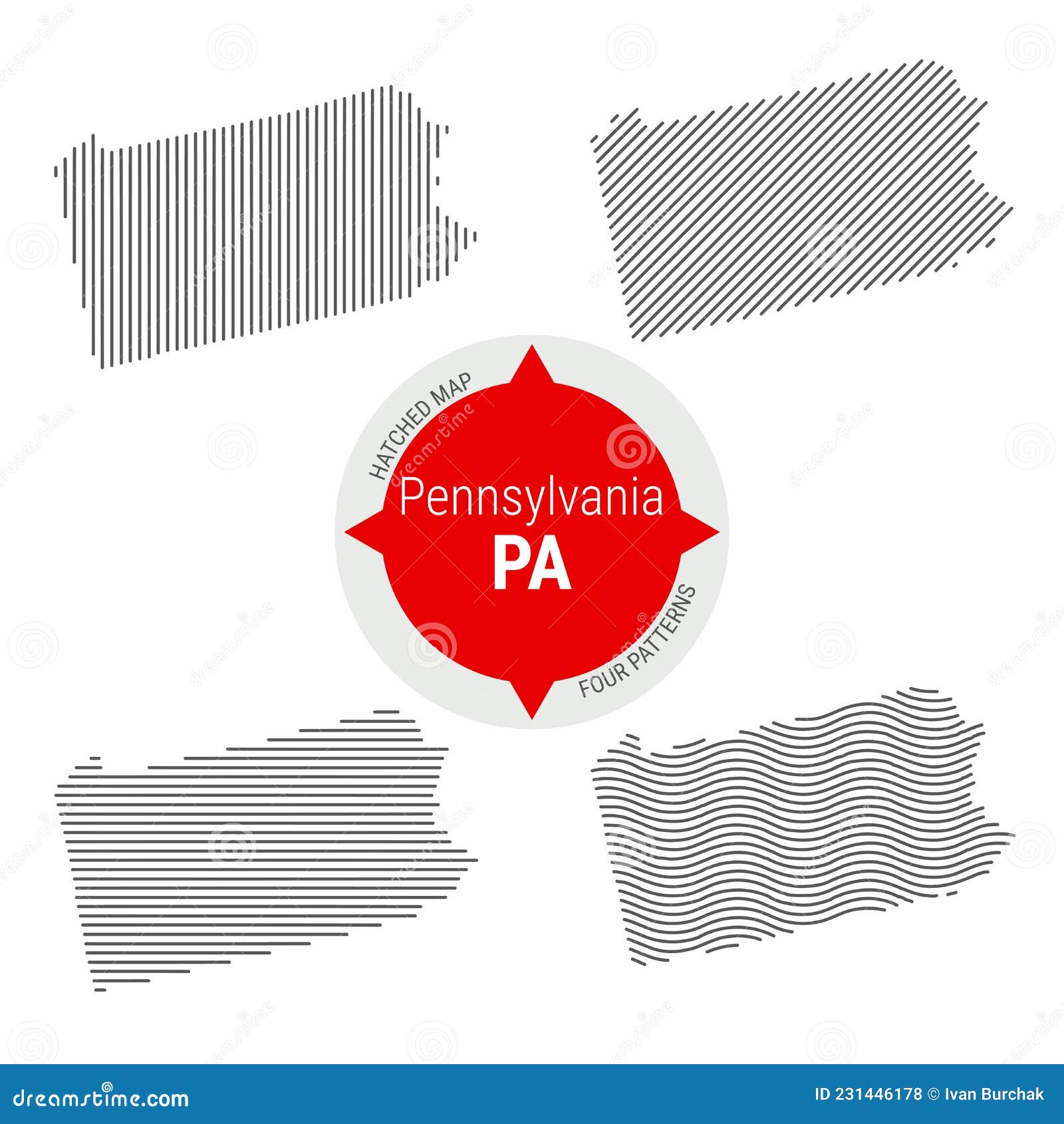 Hatched Pattern Vector Map of Pennsylvania. Stylized Simple Silhouette ...
