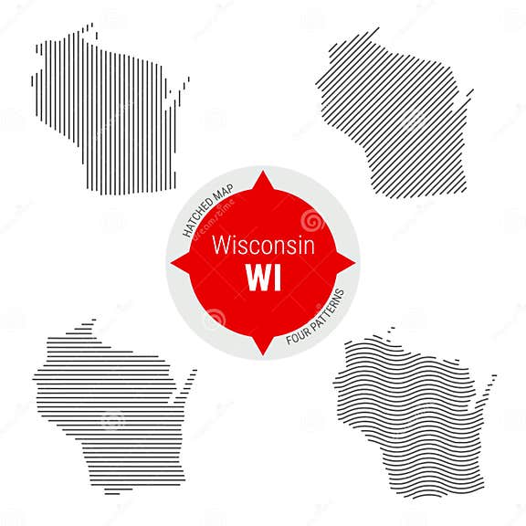 Hatched Pattern Vector Map of Wisconsin. Stylized Simple Silhouette of ...