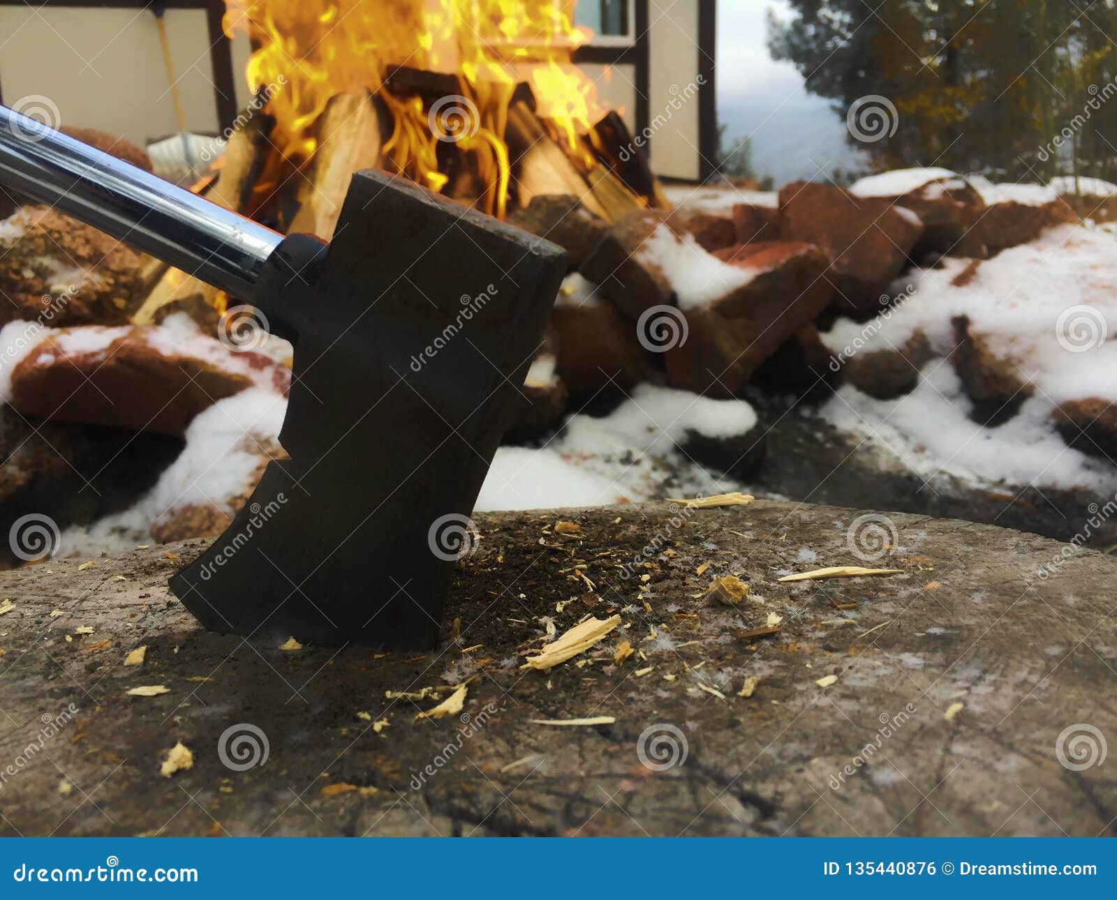 Hatchet by fire stock photo. Image of sharp, chopping - 135440876