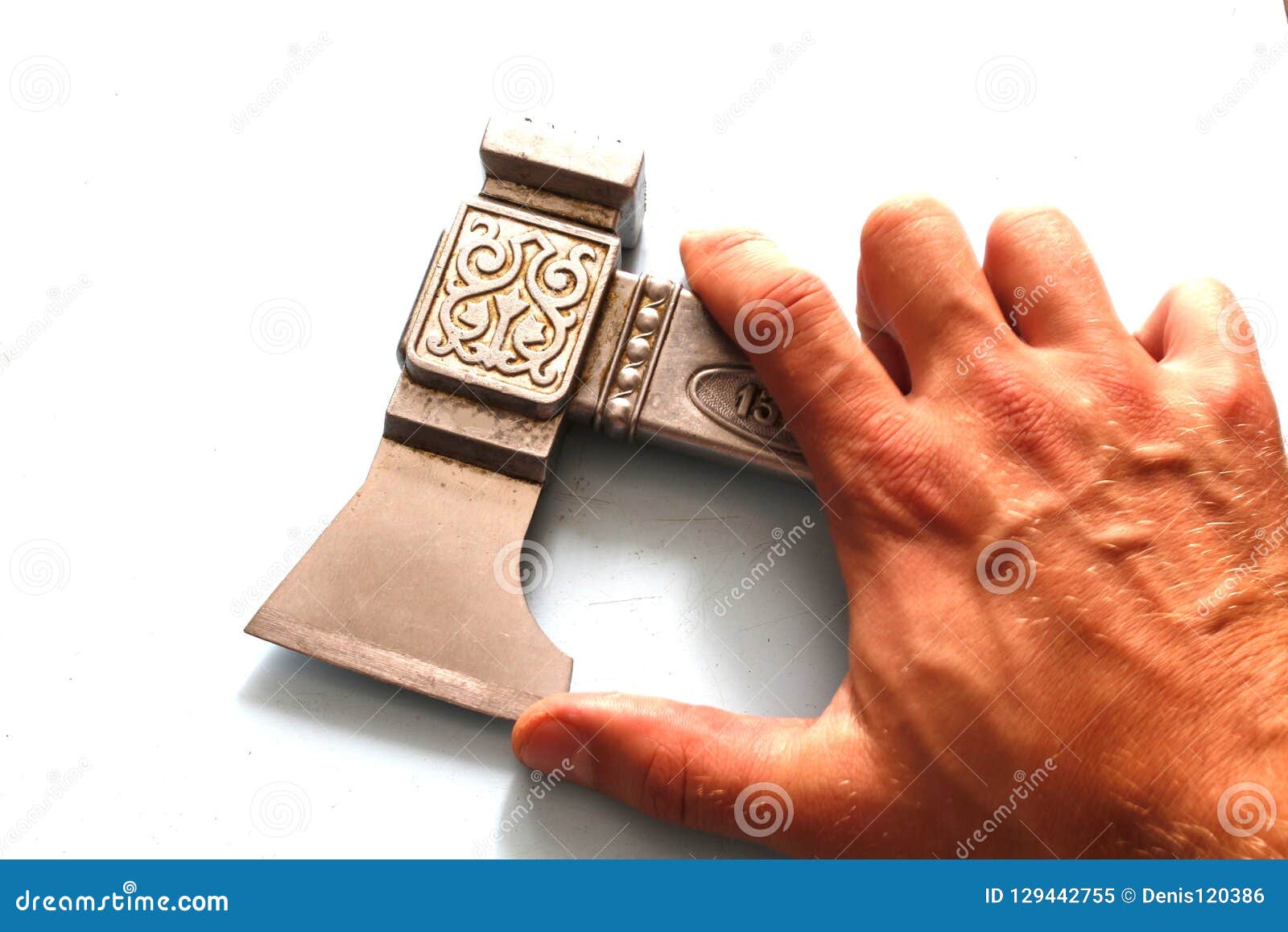 Hatchet in hand stock image. Image of blade, checking - 129442755