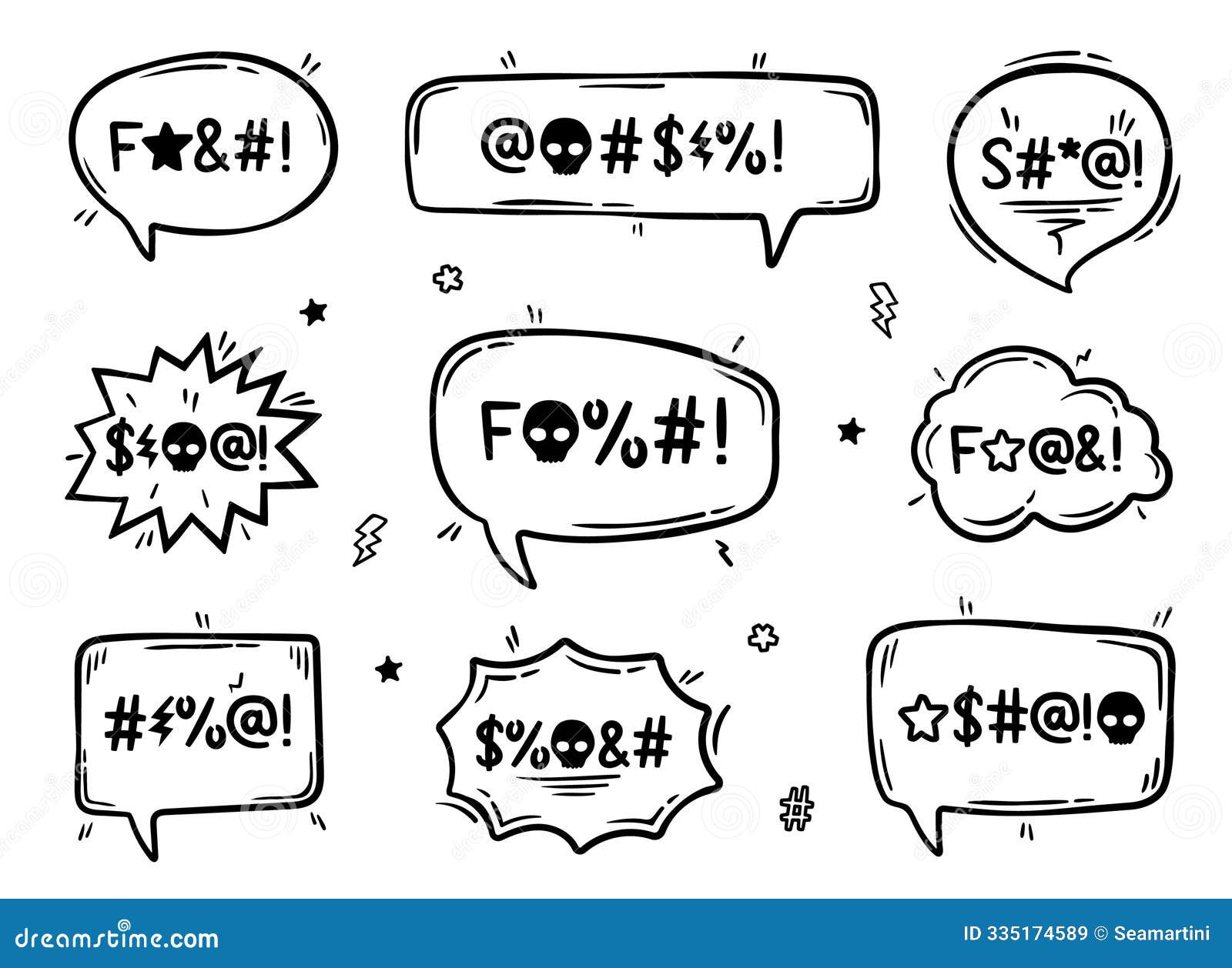 Hate Angry Talk, Comic Swear Speech Bubbles Set Stock Illustration ...