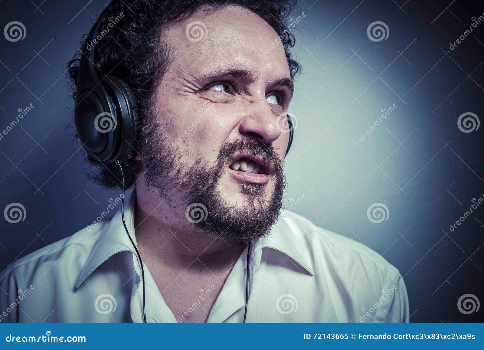 Hate Music, Man with Intense Expression, White Shirt Stock Image ...