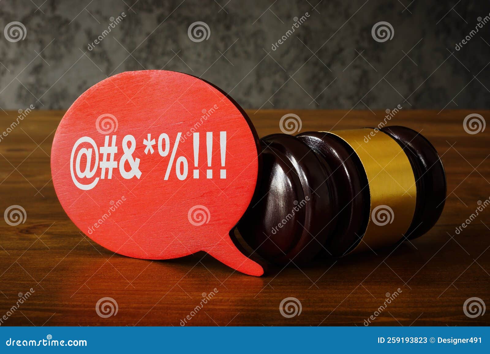 Hate Speech Concept. Quote Bubble with Signs and Gavel. Stock Image ...