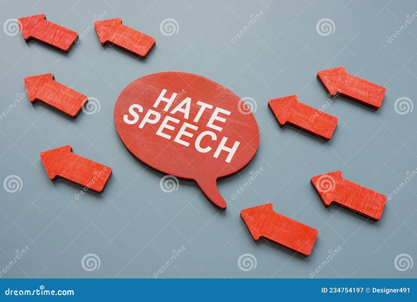 Hate Speech Concept. Red Arrows and Quote Bubble. Stock Image - Image ...