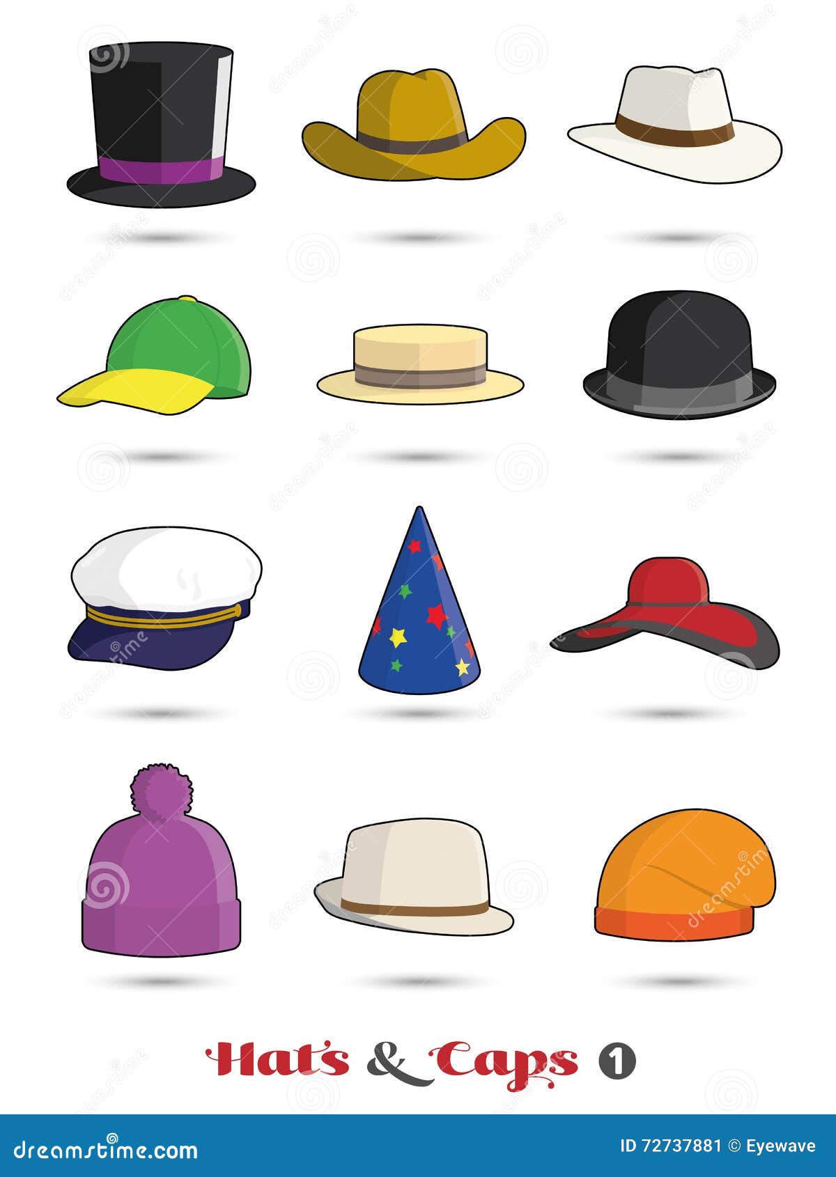 Hats and Caps Icon Set stock vector. Illustration of icon - 72737881