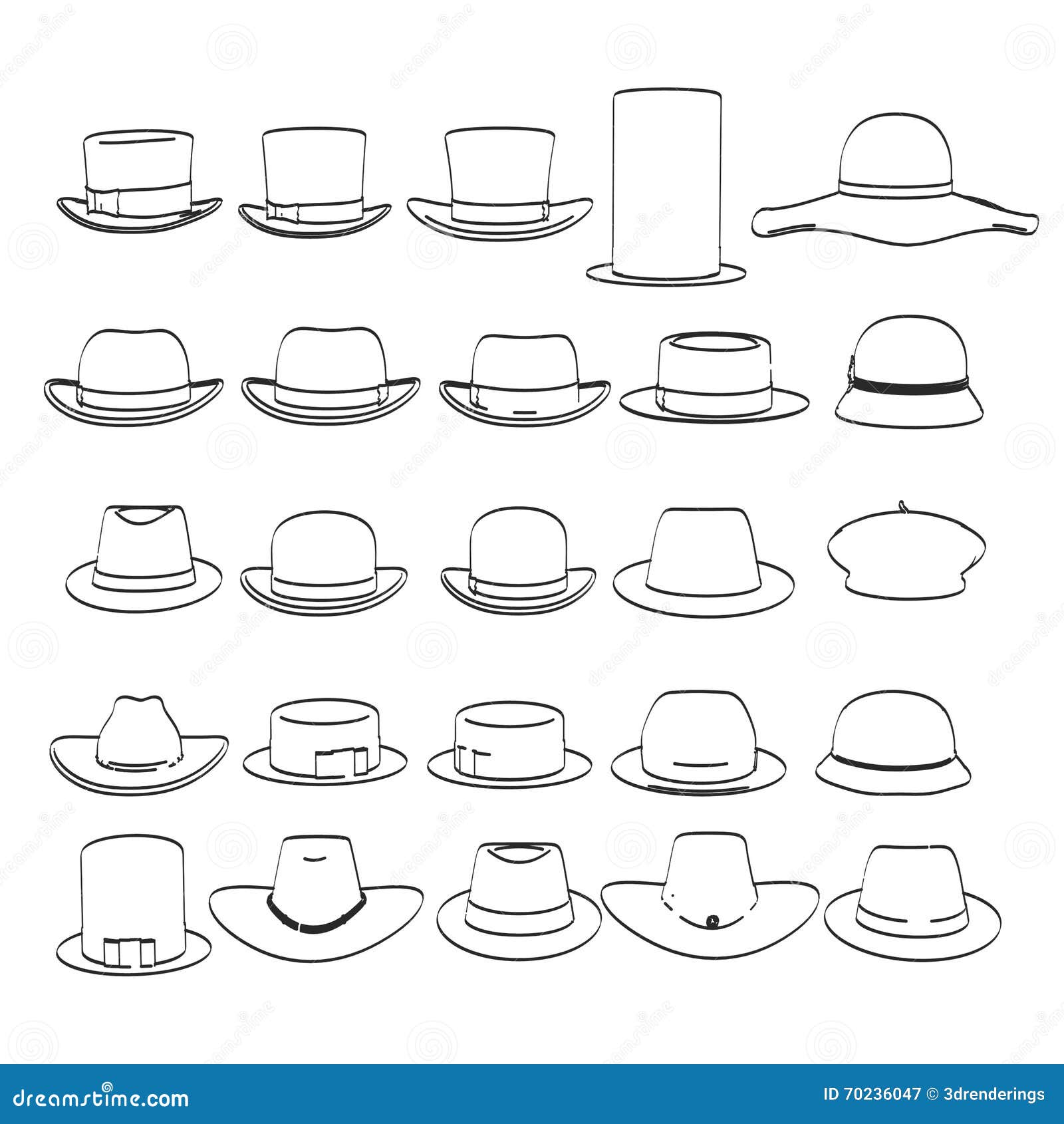 Hats Collection, Vector Sketch Illustration. | CartoonDealer.com #130681619