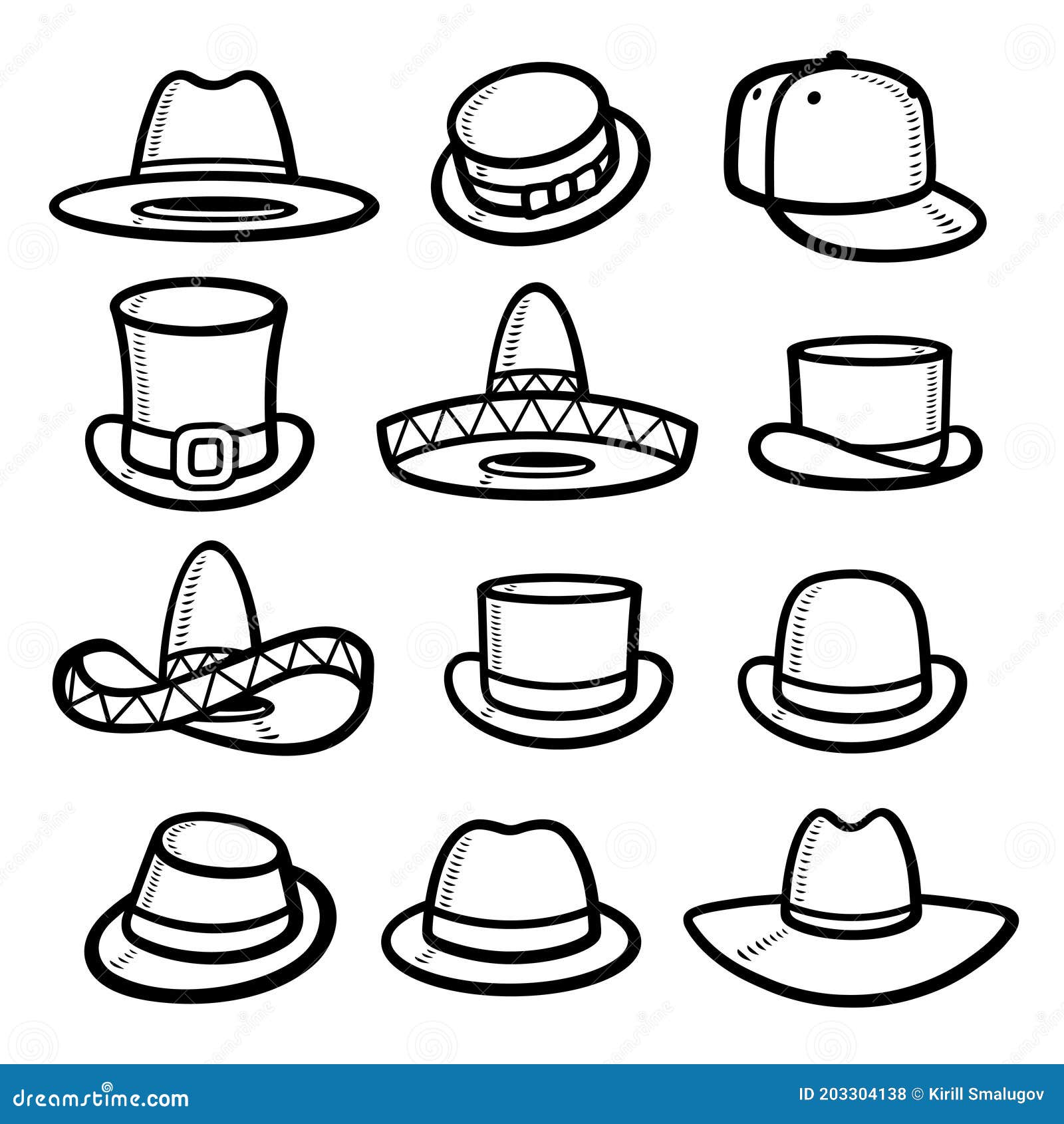 Hats Collection, Vector Sketch Illustration. | CartoonDealer.com #130681619