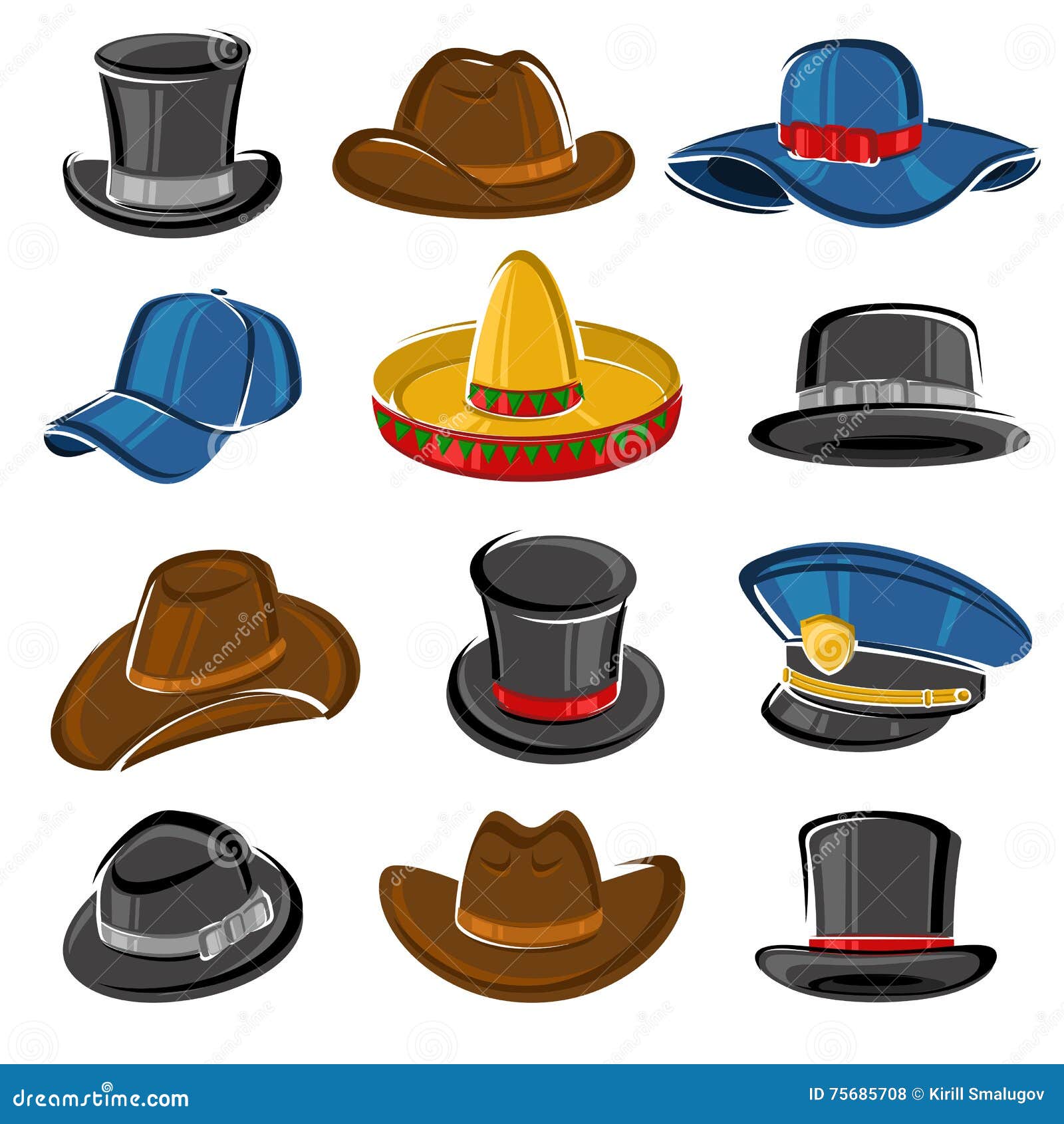 Hats Set, Collection Of Headgear Vector Illustration | CartoonDealer ...