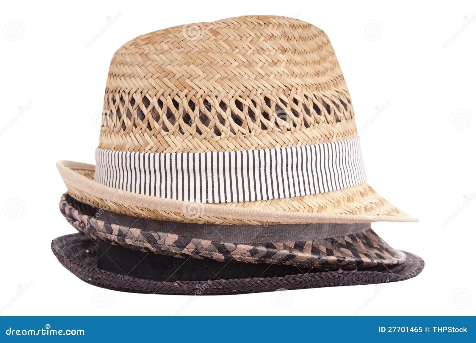 Stack of Straw Fedora Hats Isolated Stock Image - Image of black ...