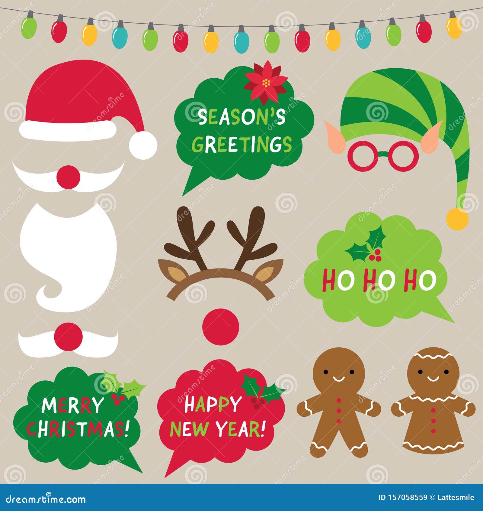 Christmas Decoration and Photo Booth Props Santa, Elf, Reindeer Stock ...