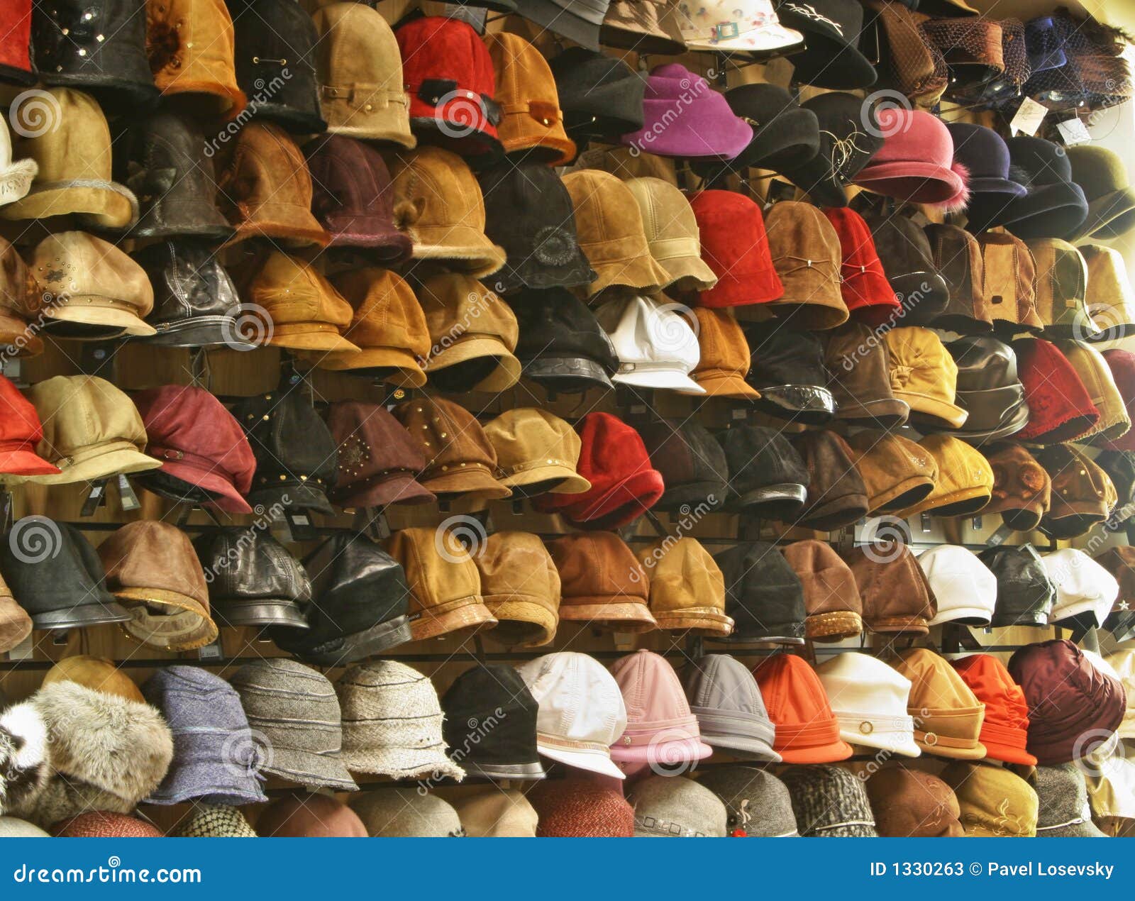 Hats in shop stock image. Image of fashion, accessory - 1330263