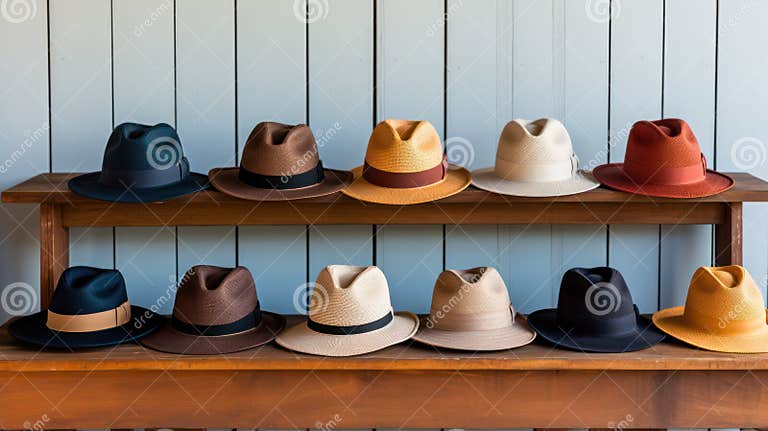Hats in a Store are Stacked in Rows for Display Stock Illustration ...