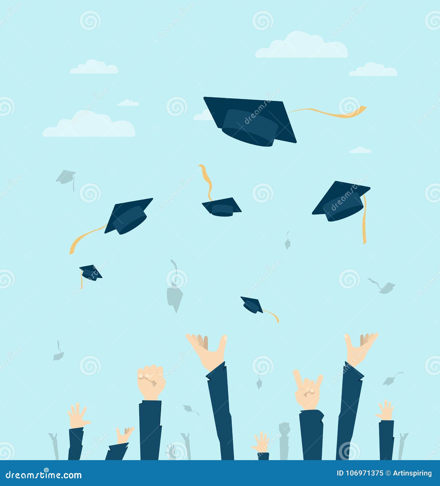 Hats up in the air. stock vector. Illustration of college - 106971375