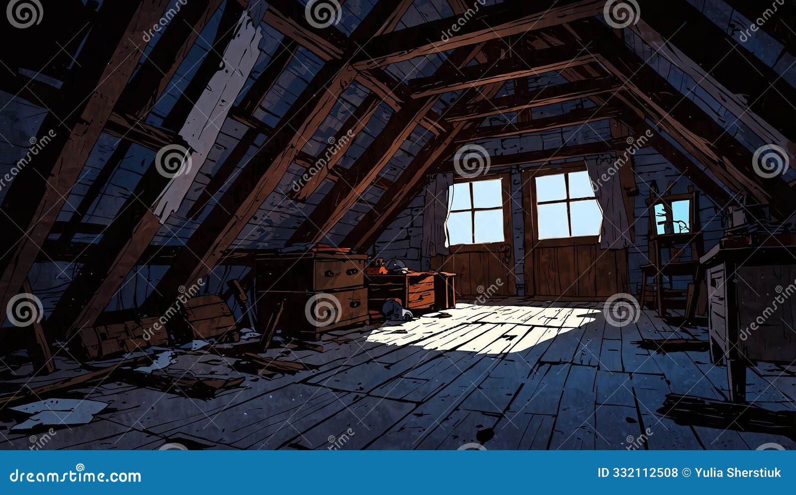 Haunted Attic Scene, Abstract Digital Illustration. Anime Style Stock ...