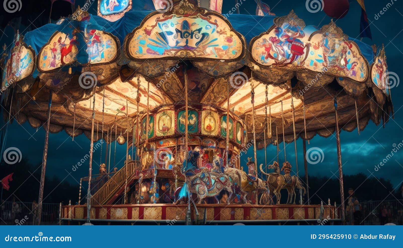 A Haunted Carnival Carousel Spinning Mysteriously Stock Illustration ...