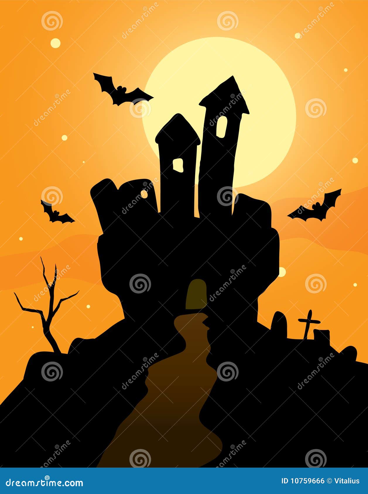 Haunted Castle In A Gothic Architecture Style In Autumn Isolated On A ...
