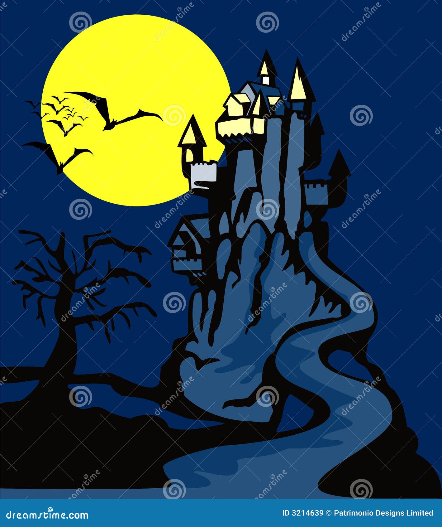 Haunted Castle In A Gothic Architecture Style In Autumn Isolated On A ...