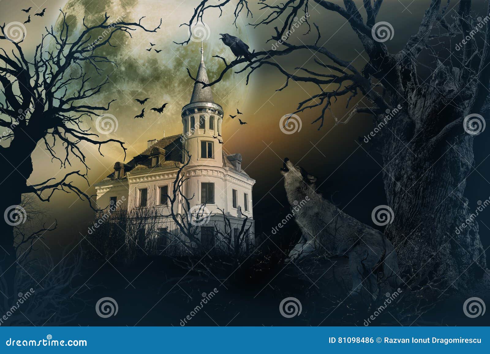 Haunted Castle with Crows and Horror Scene. Stock Photo - Image of ...