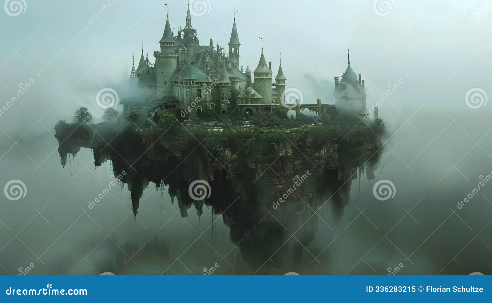Haunted Castle on Floating Island Stock Illustration - Illustration of ...