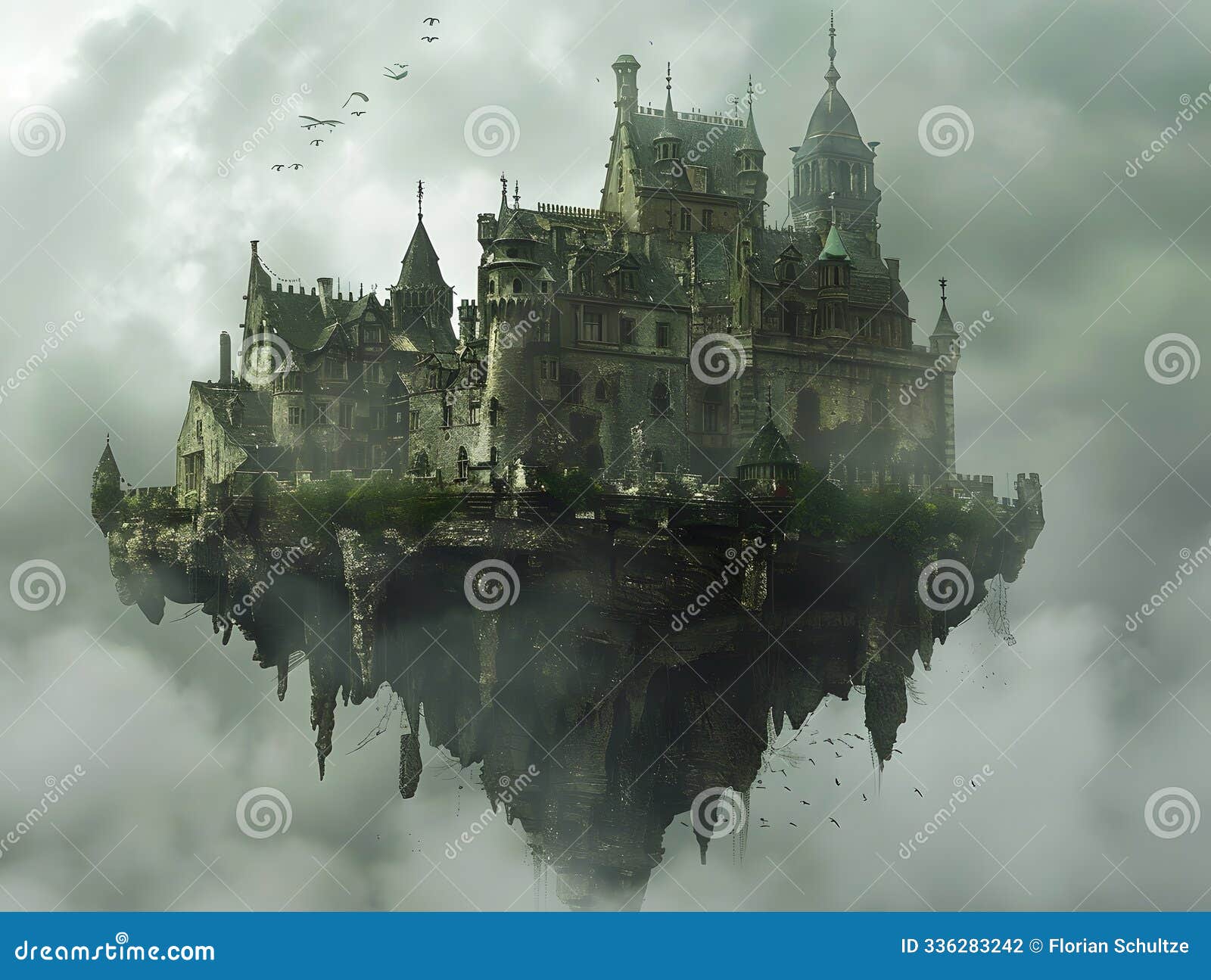 Haunted Castle on Floating Island Stock Illustration - Illustration of ...