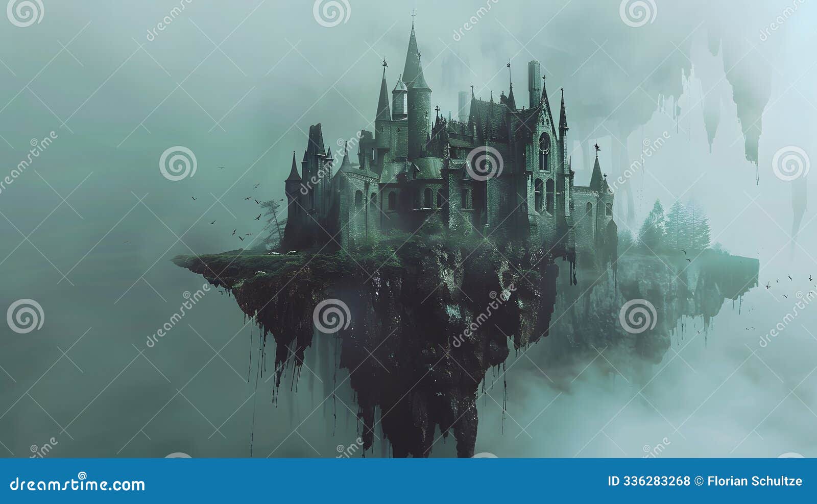 Haunted Castle on Floating Island Stock Illustration - Illustration of ...