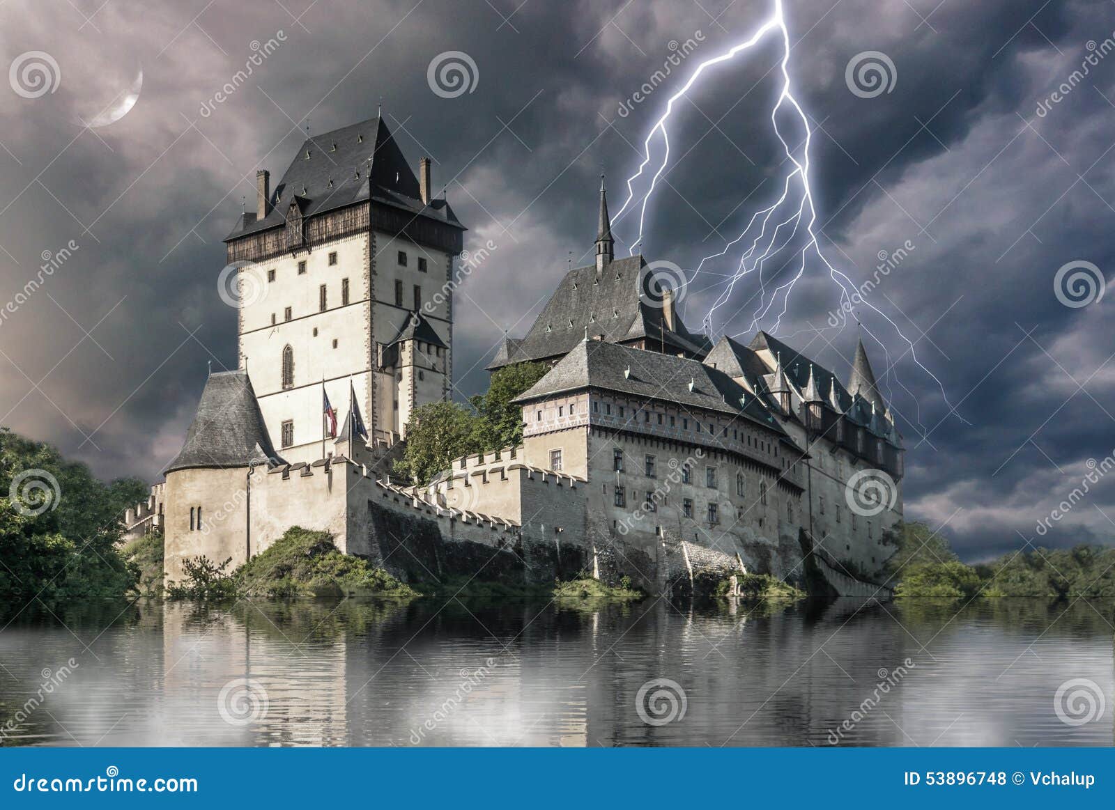 Haunted Castle Karlstejn in Storm Stock Photo - Image of macabre, scary ...
