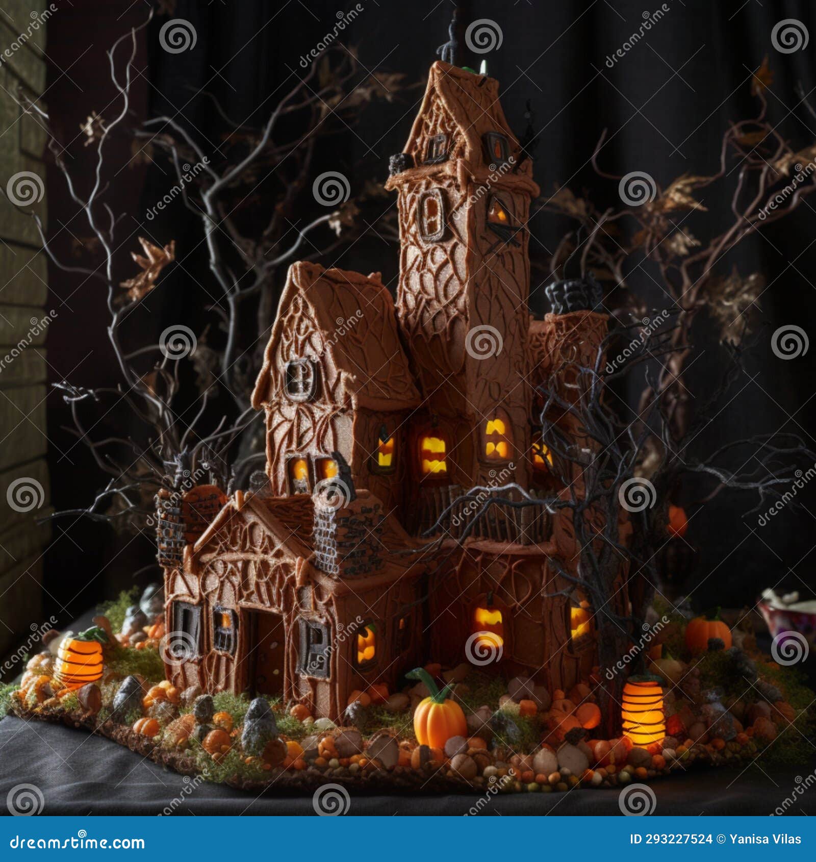 A Haunted Castle Made of Gingerbread Stock Illustration - Illustration ...