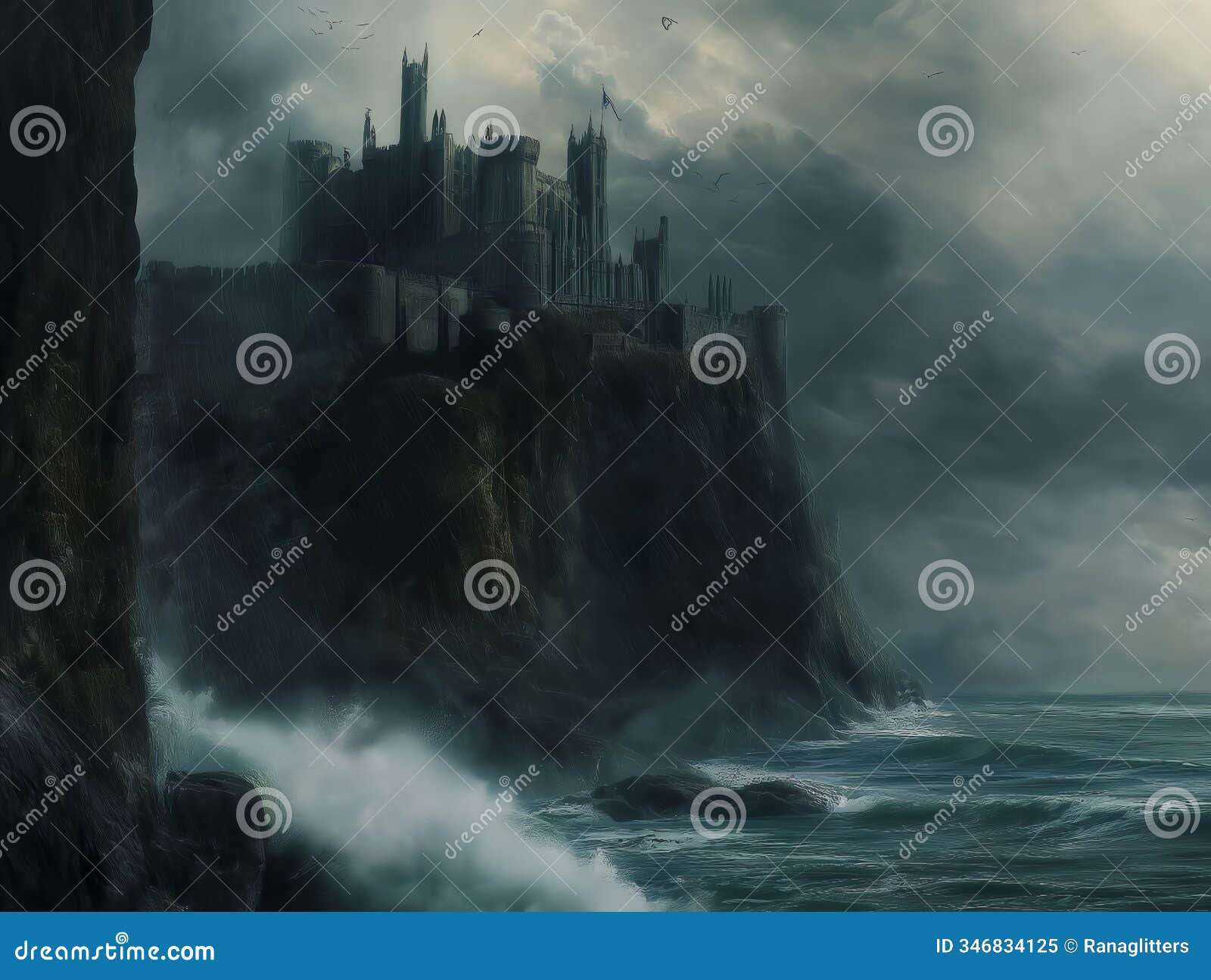 Haunted Castle with Storm Clouds and Eerie Ambiance Stock Illustration ...